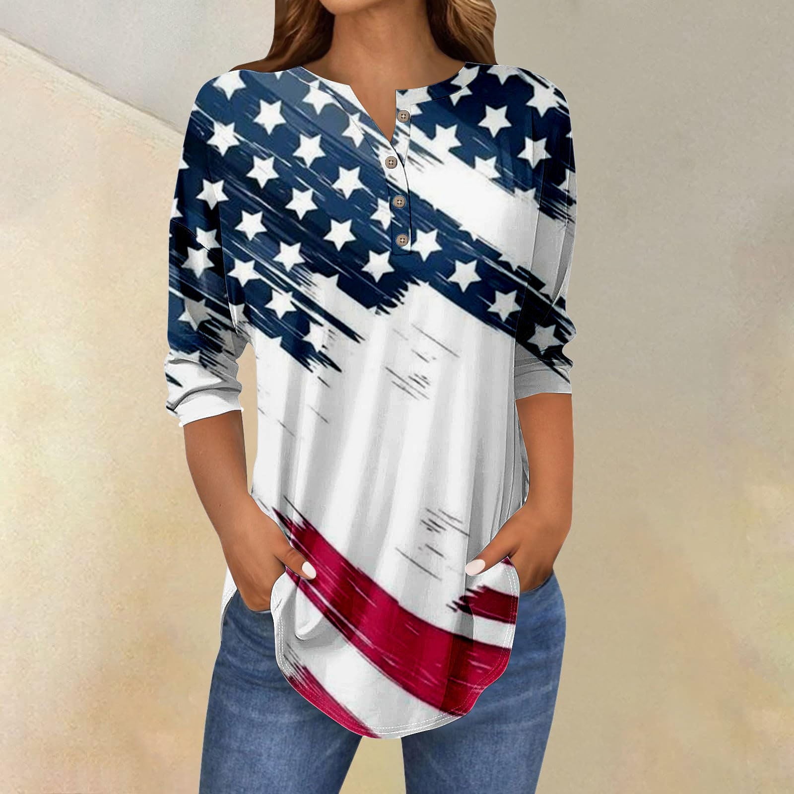 Black Tshirts for Womens 4Th Of July Tops 3/4 Length Sleeve July 4Th ...