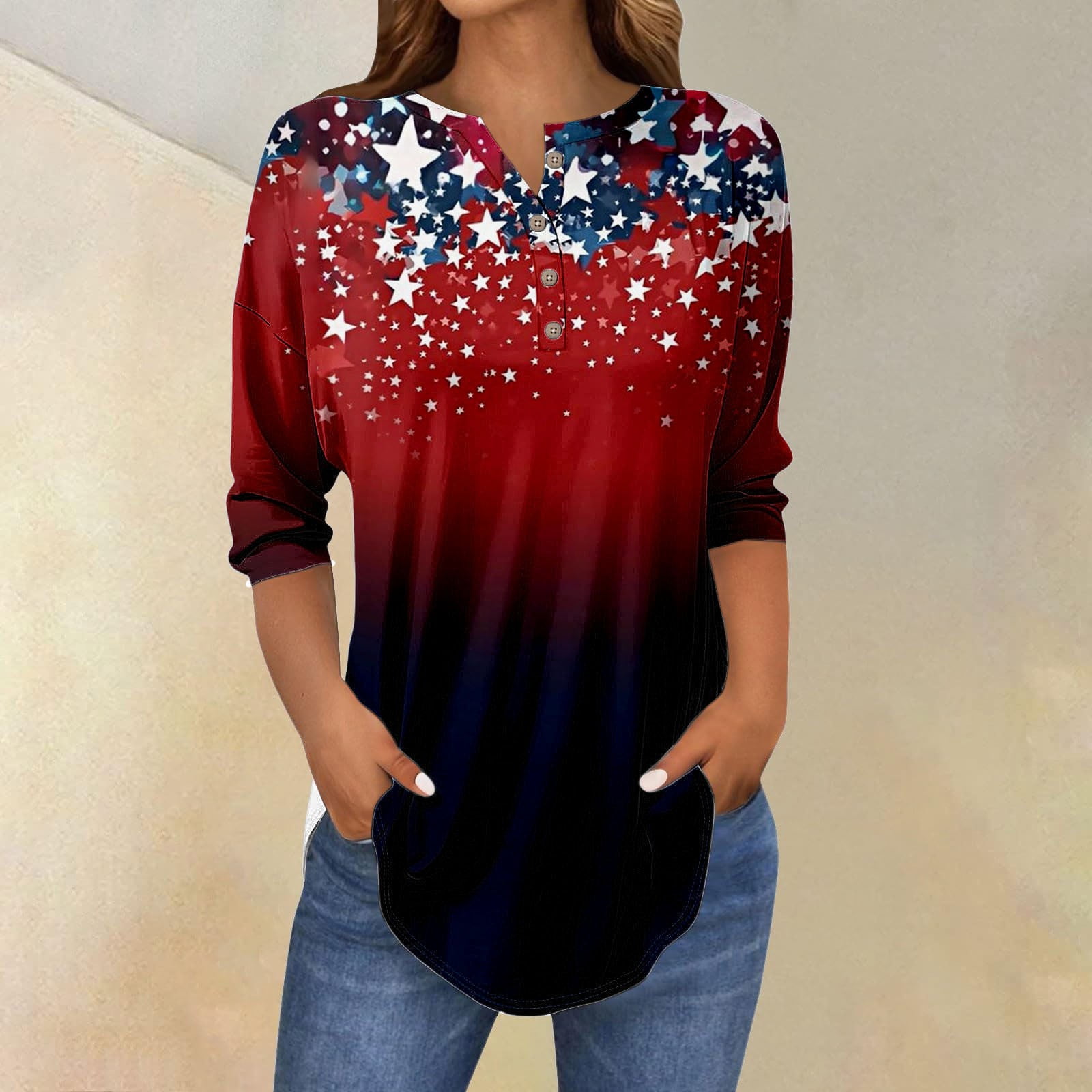 Black Tshirts for Womens 4Th Of July Tops 3/4 Length Sleeve July 4Th ...