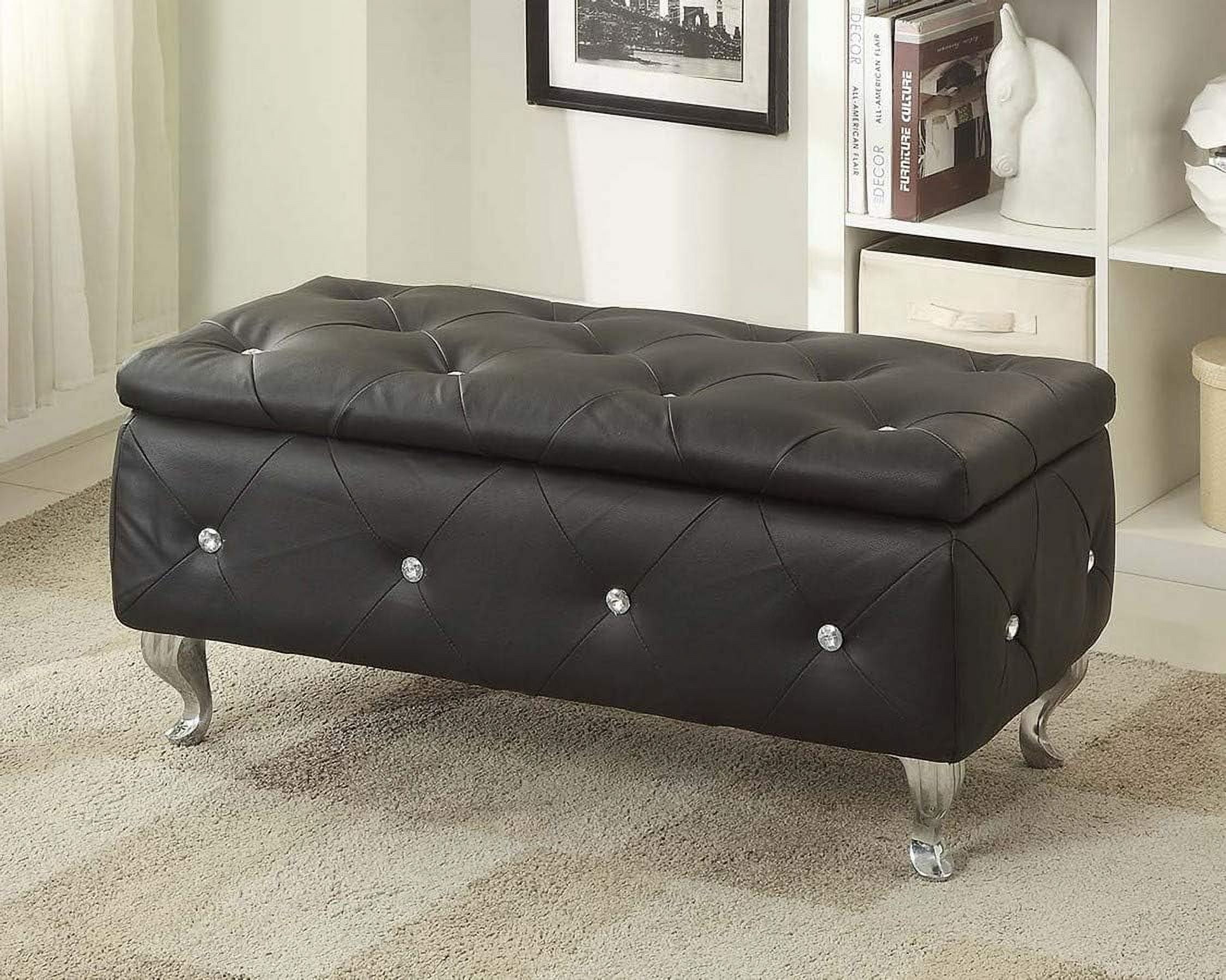 Black Tufted Hard Wood Storage Ottoman Bench in Upholstered Fabrics ...