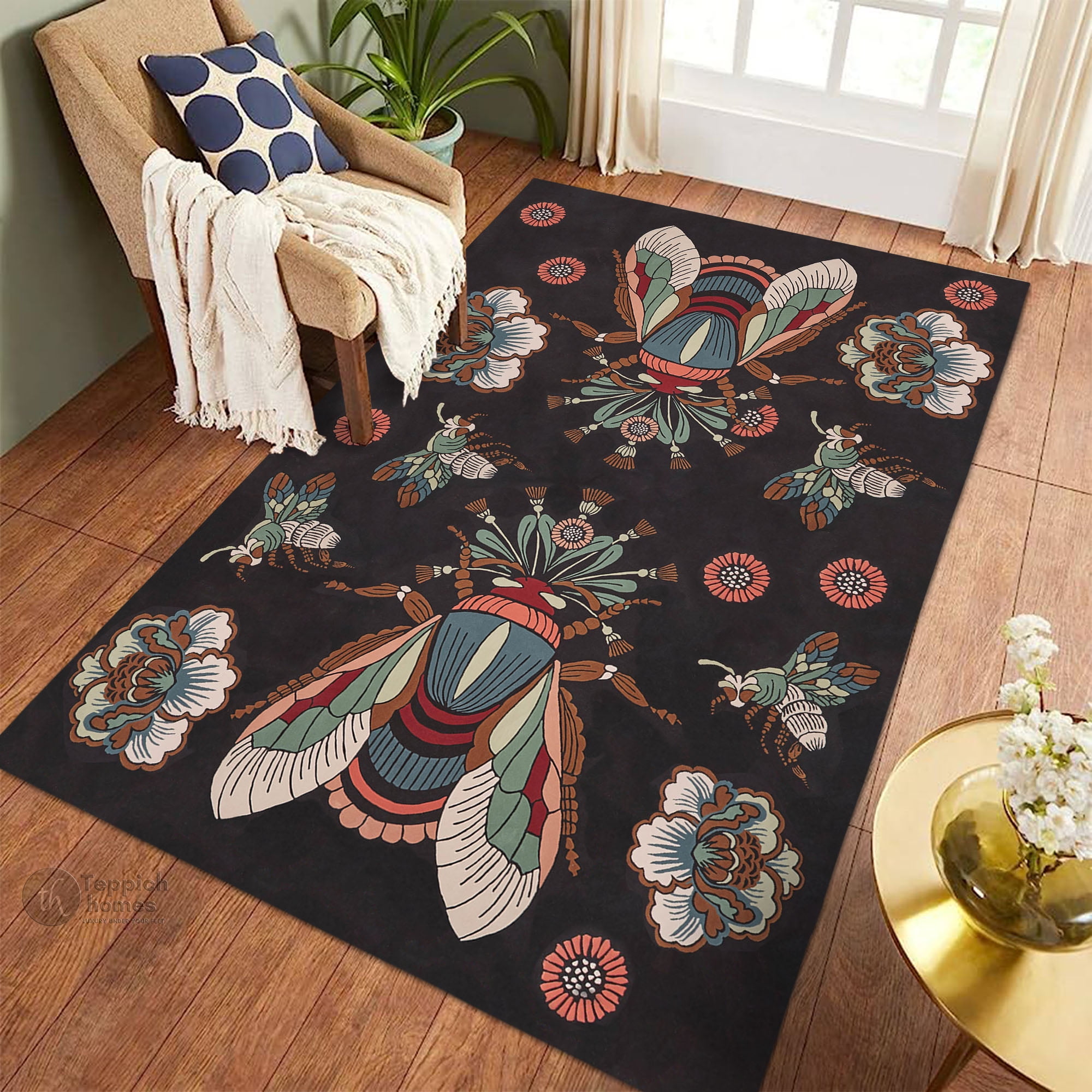Black Tufted Rug 11X11, Geometric Wool, Handmade Rugs, Dining room ...
