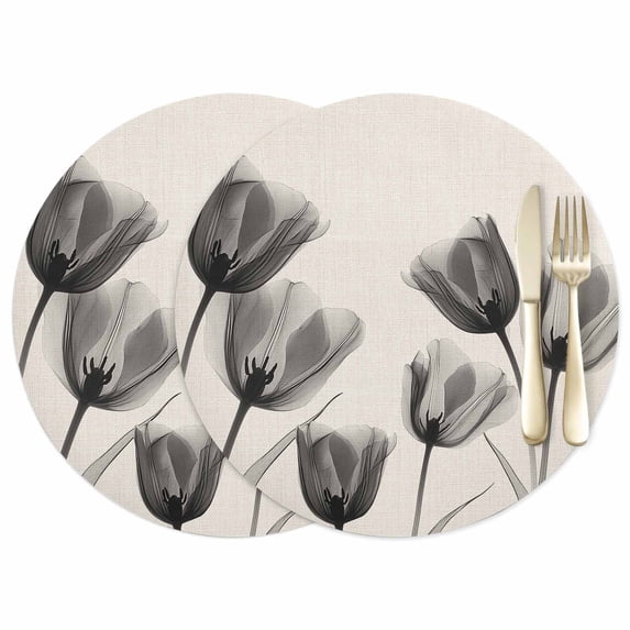 Black Tulip Leather Placemats Set of 2, 15 Inch, Minimalist Modern ...