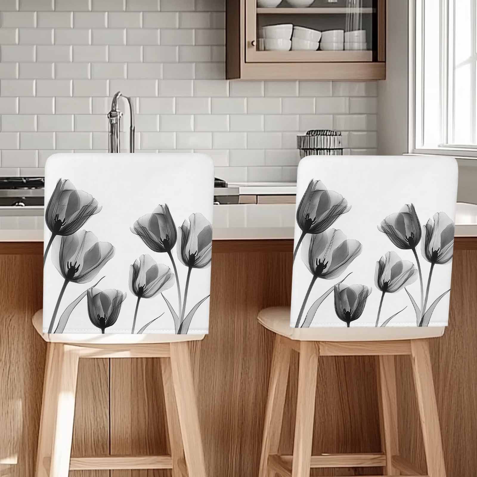 Black Tulip Minimalist Modern Flower Art Botanical Chair Covers Set of ...