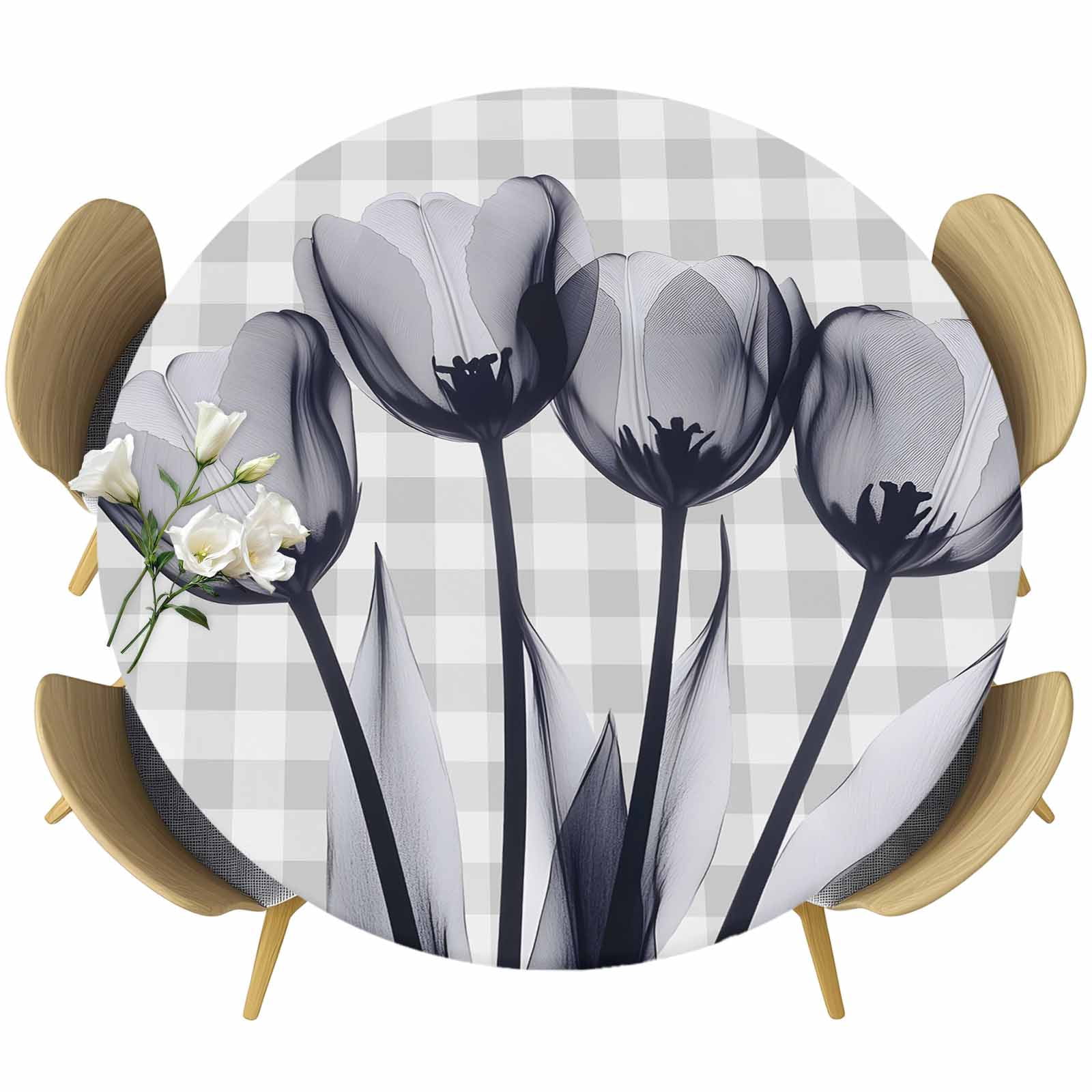 Black Tulip Round Fitted Tablecloth with Elastic Edge, Transparent ...