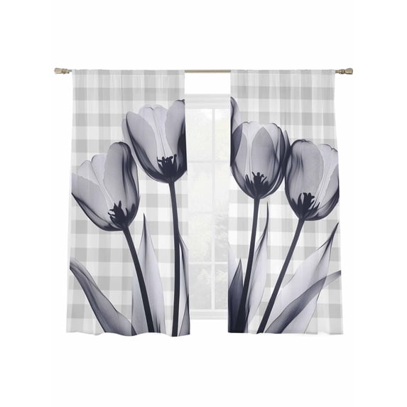 Black Tulip Sheer Curtains 2 Panels Set Transparent Flowers Sheer ...