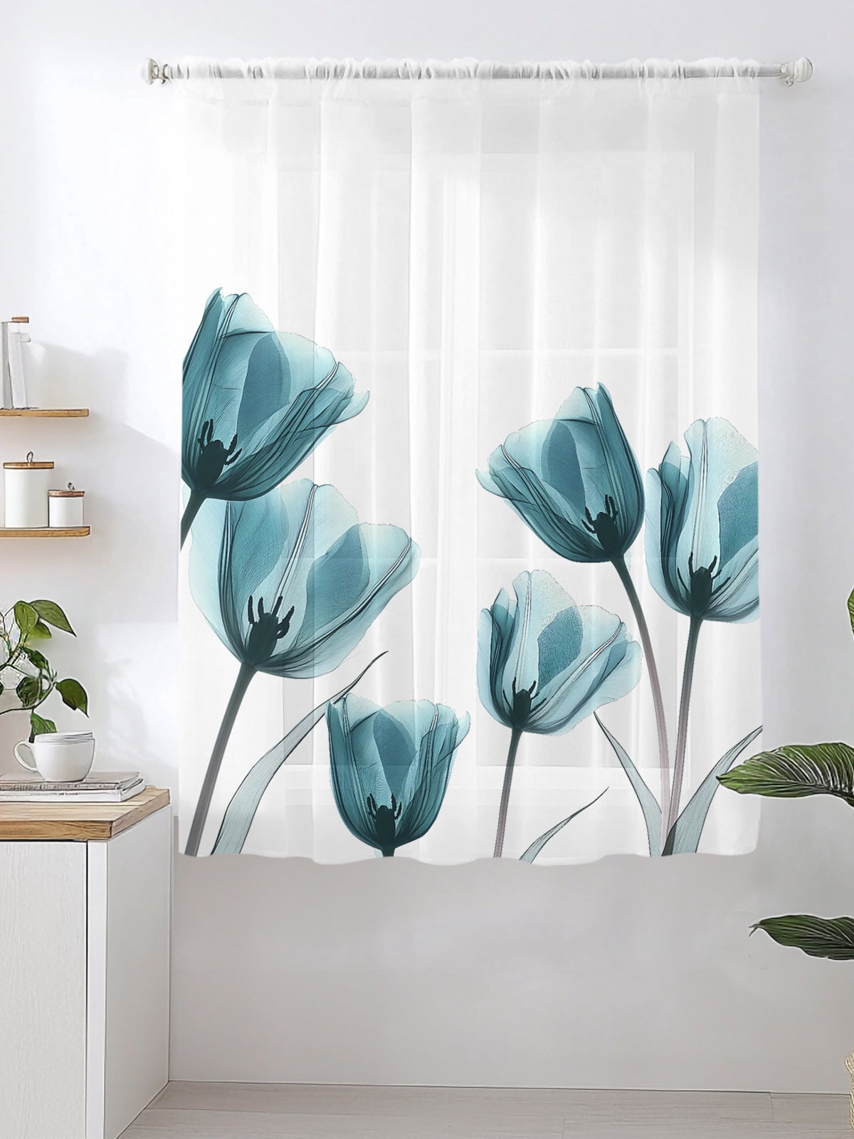 Black Tulip Sheer Curtains 63 Inch Long 1 Panel Minimalist Modern ...