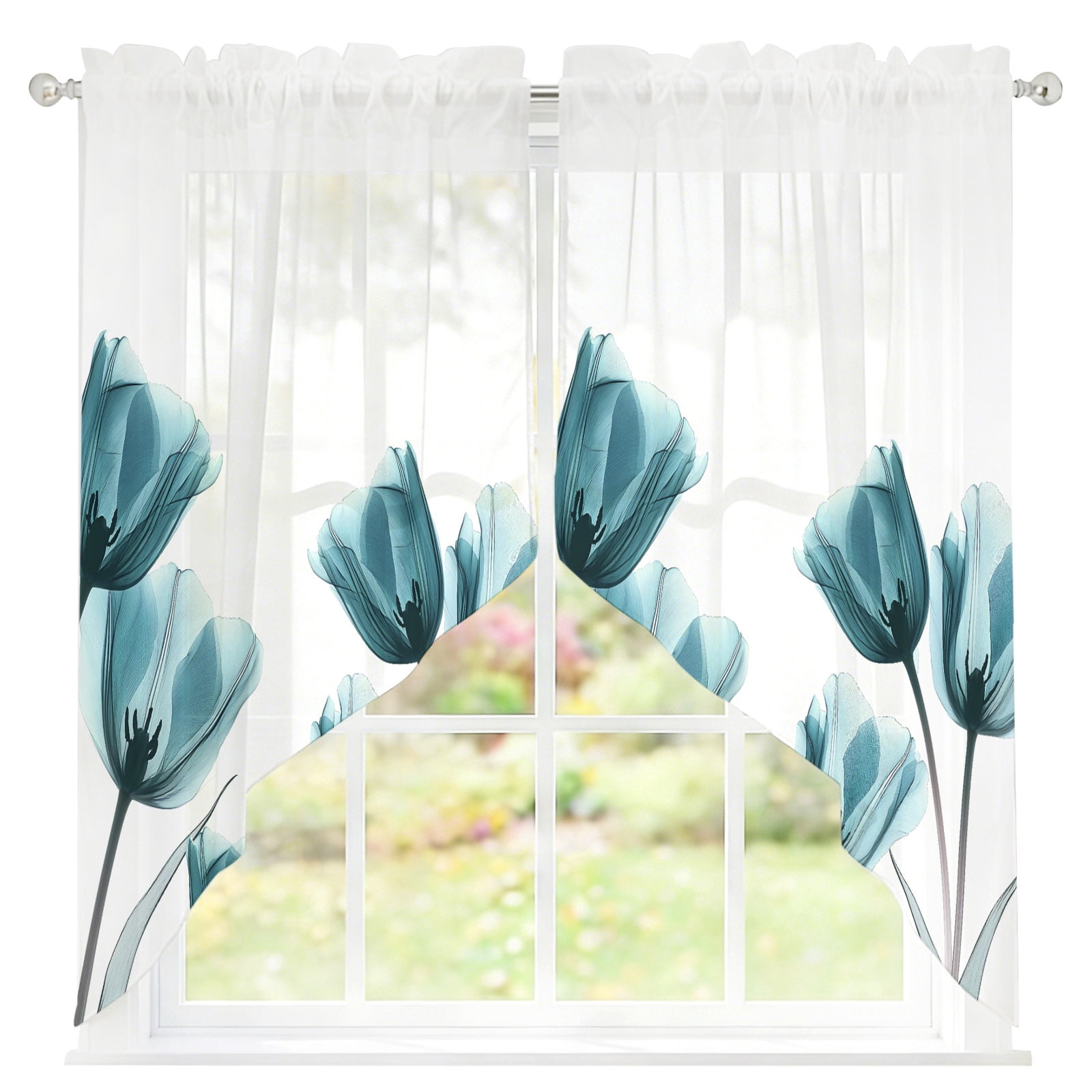 Black Tulip Sheer Curtains Swag Valances for Windows Minimalist Modern ...