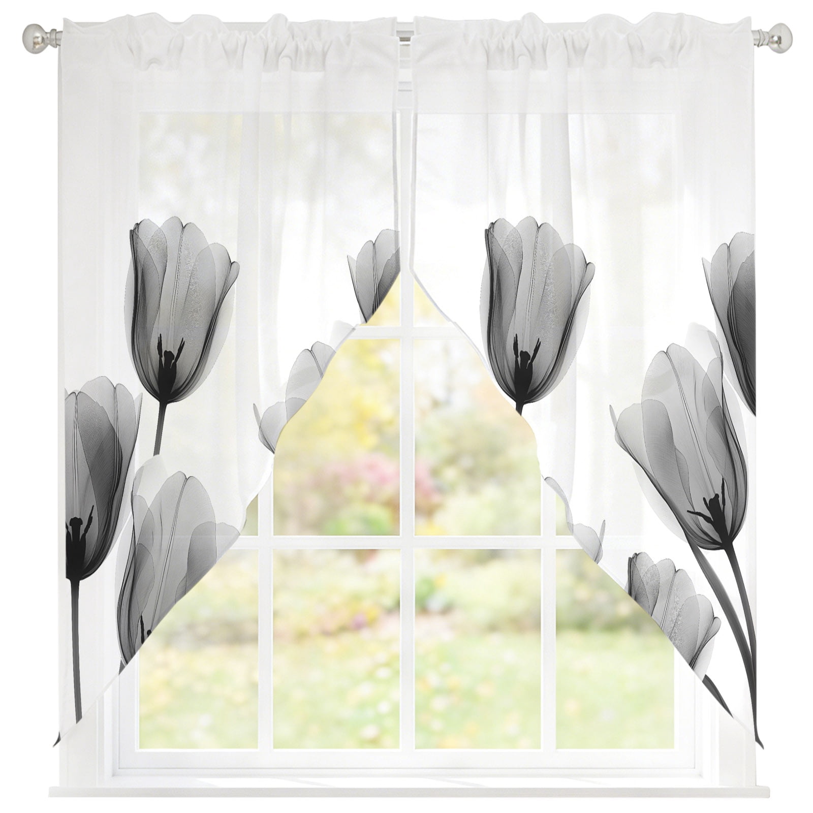 Black Tulip Sheer Curtains Swag Valances for Windows Minimalist Modern ...