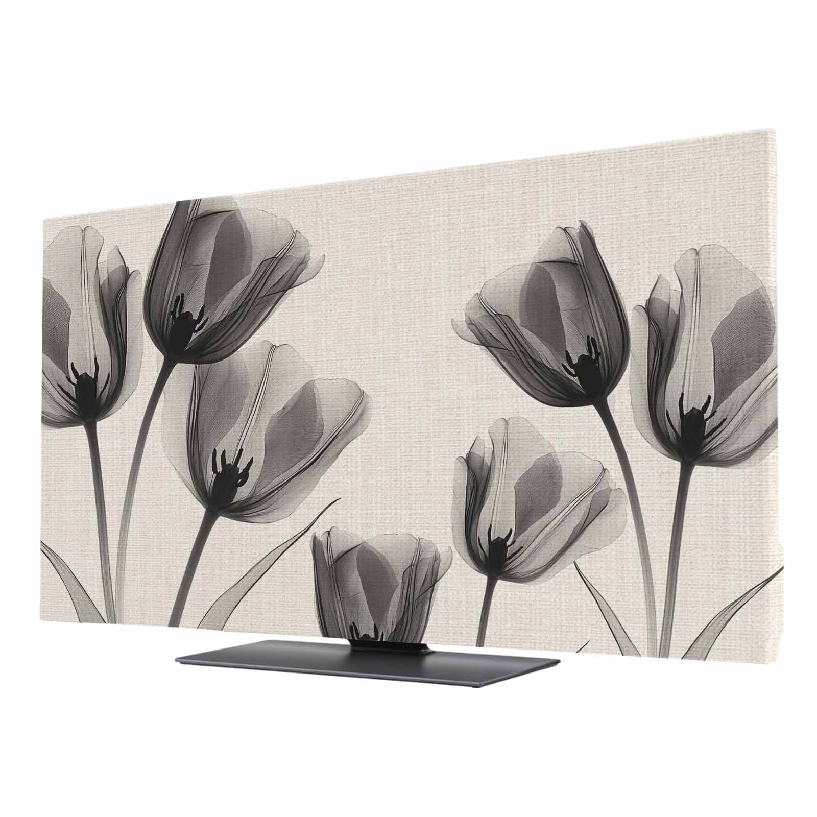 Black Tulip TV Dust Cover 32 Inch, Minimalist Modern Flower Art Linen ...