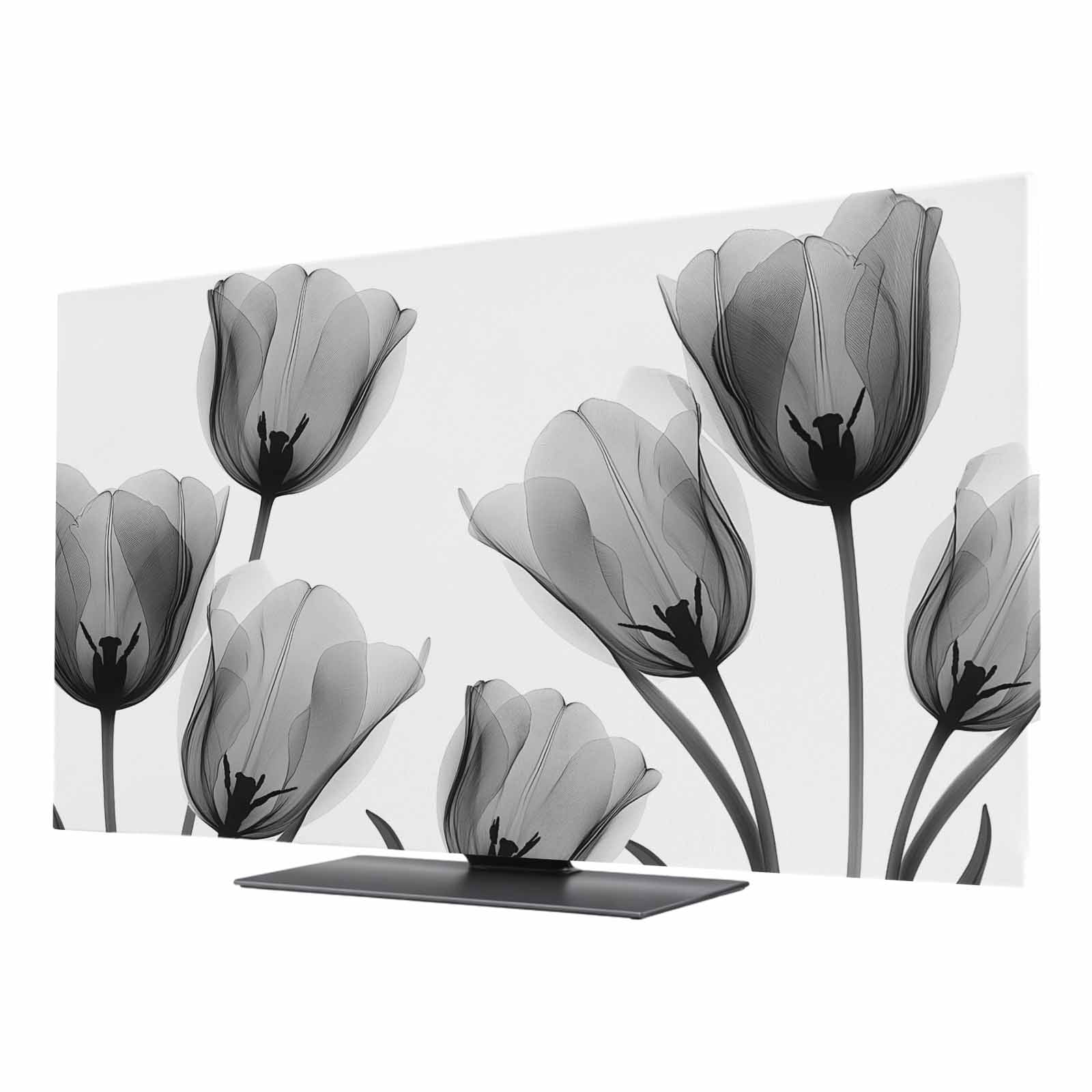 Black Tulip TV Dust Cover 65 Inch, Minimalist Modern Flower Plant Art ...