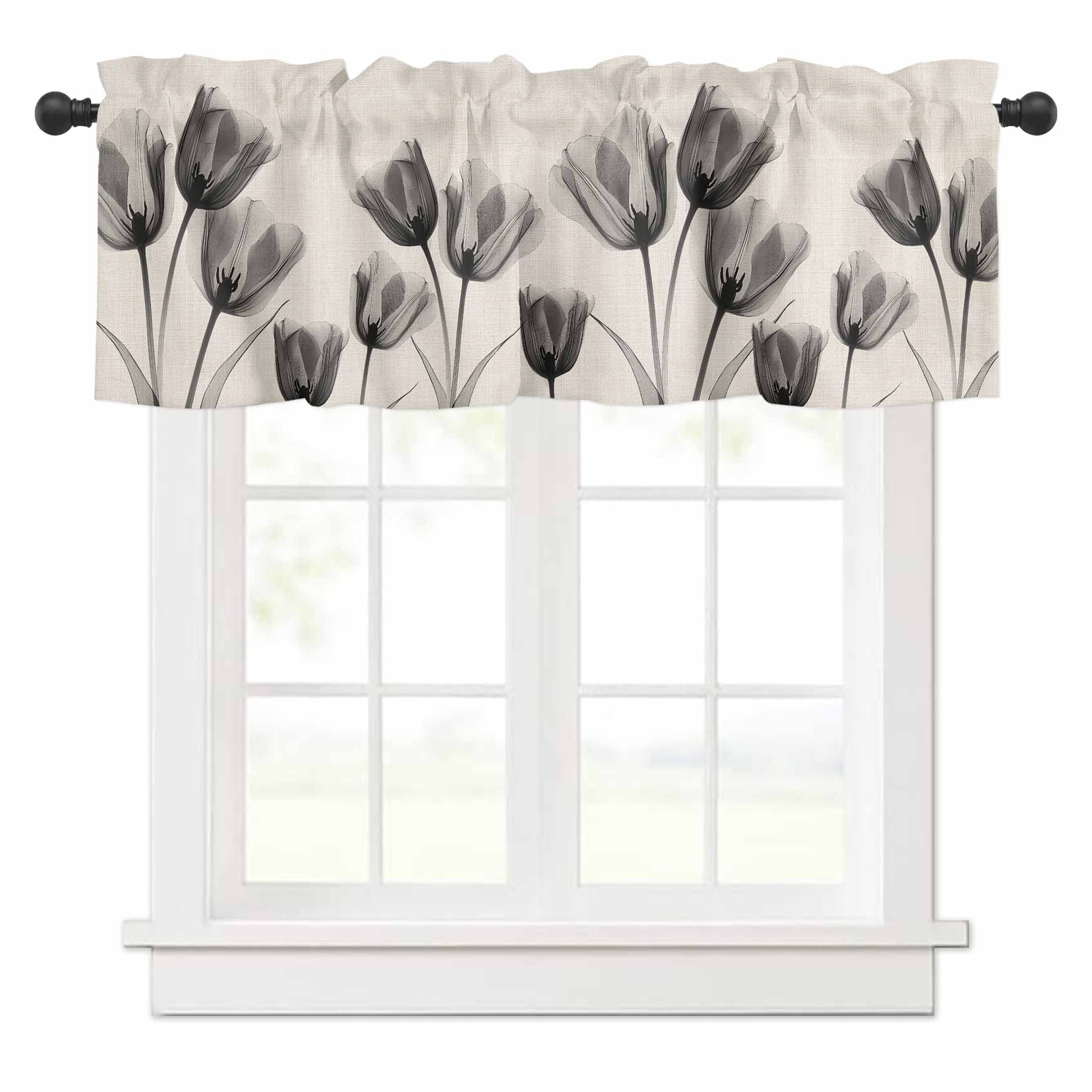 Black Tulip Valances for Windows Minimalist Modern Flower Art Linen ...