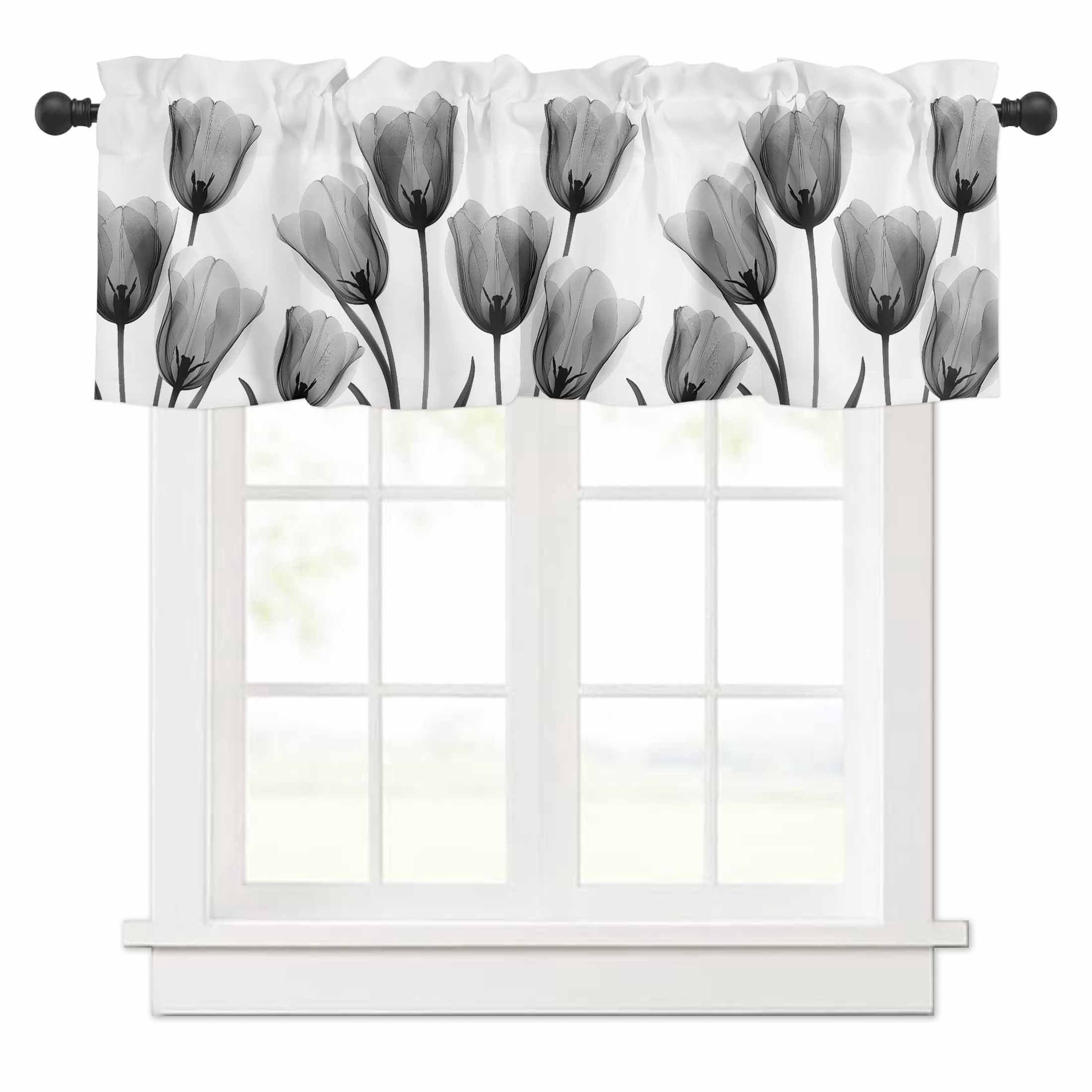 Black Tulip Valances for Windows Minimalist Modern Flower Plant Art Rod ...