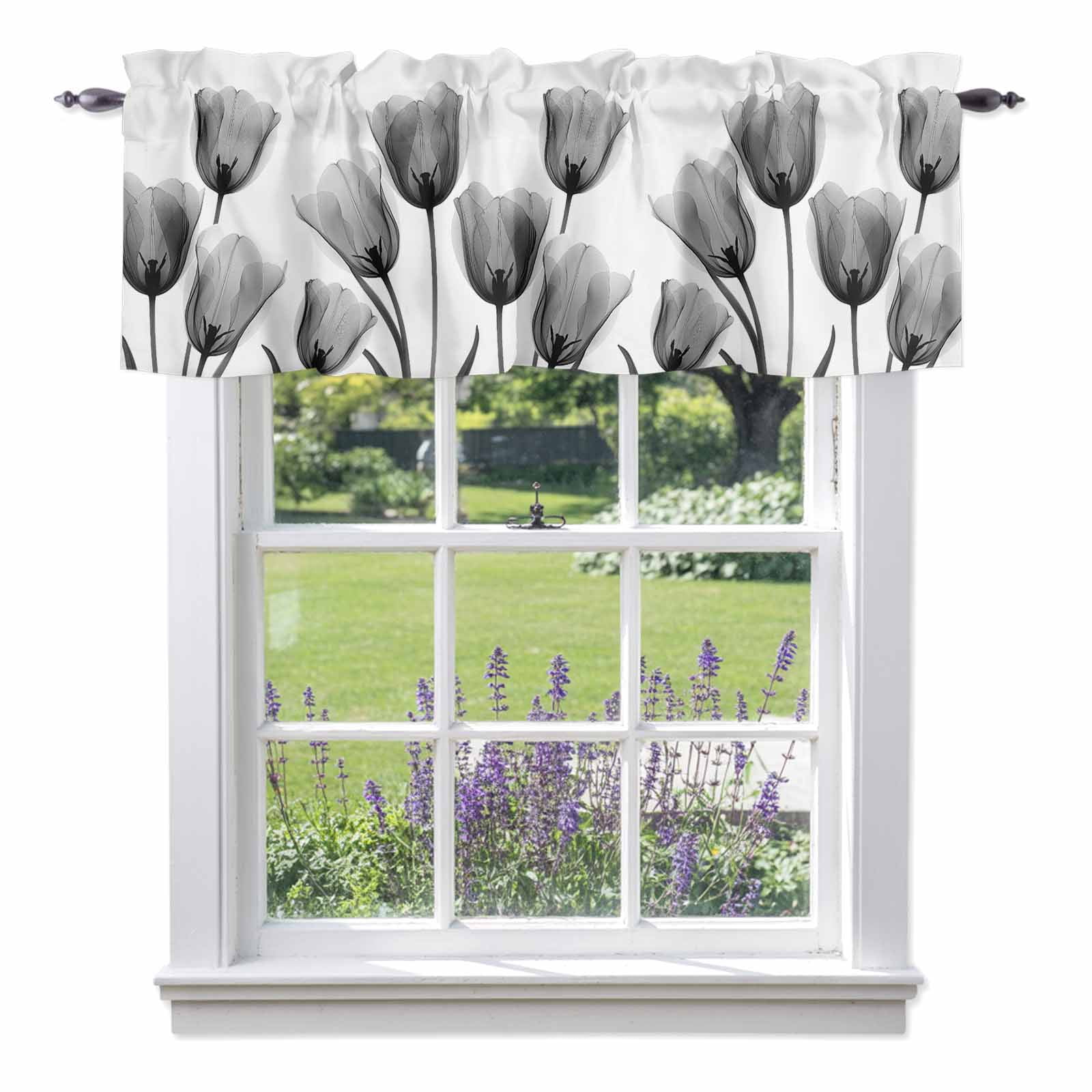 Black Tulip Valances for Windows, Minimalist Modern Flower Plant Art ...