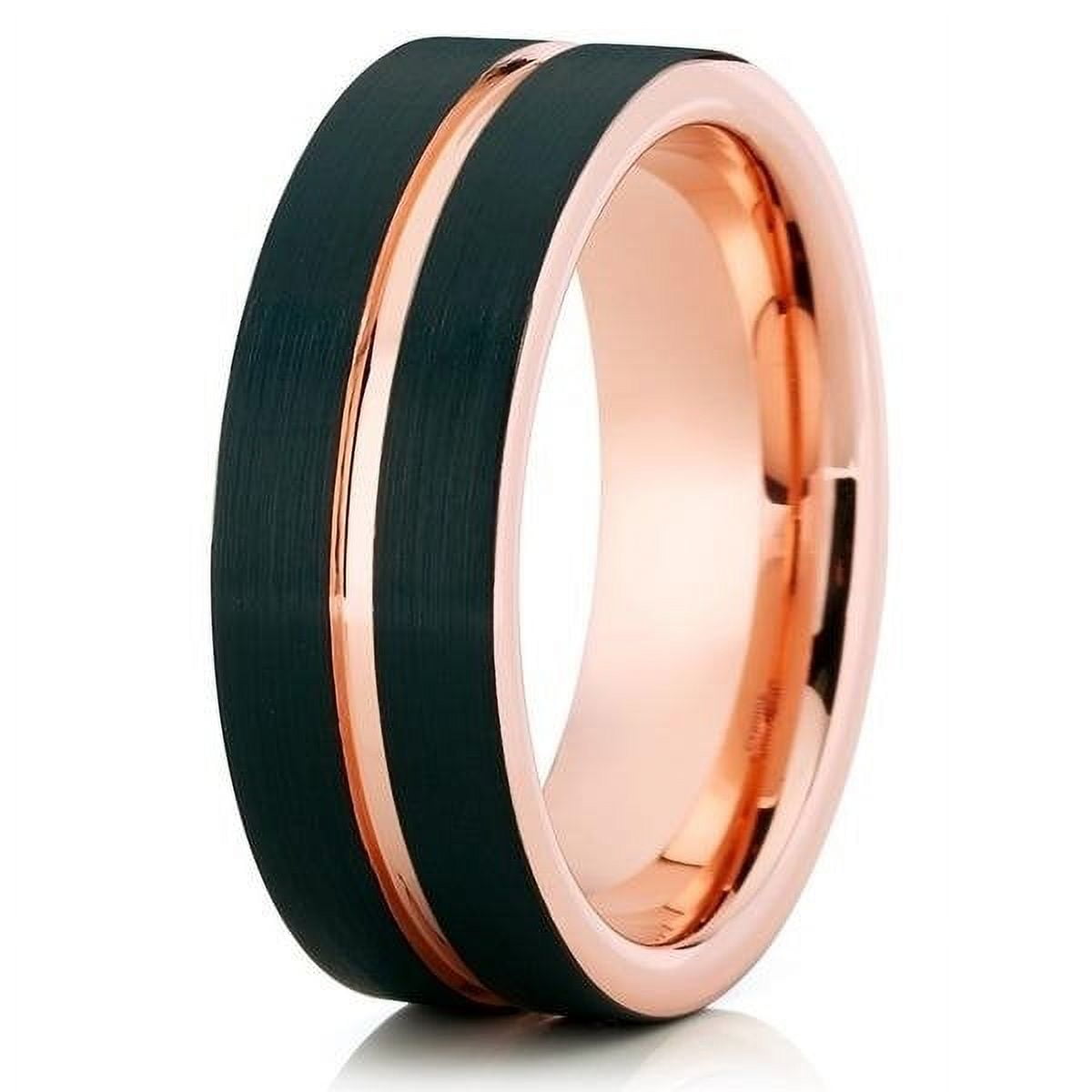 Black Tungsten- 8mm - Wedding Band - Rose Gold Tungsten Ring - Brush ...