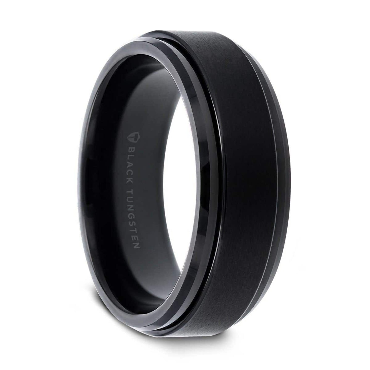 Thorsten REVOLVE Black Tungsten Brushed Finish Spinner Ring Polished ...