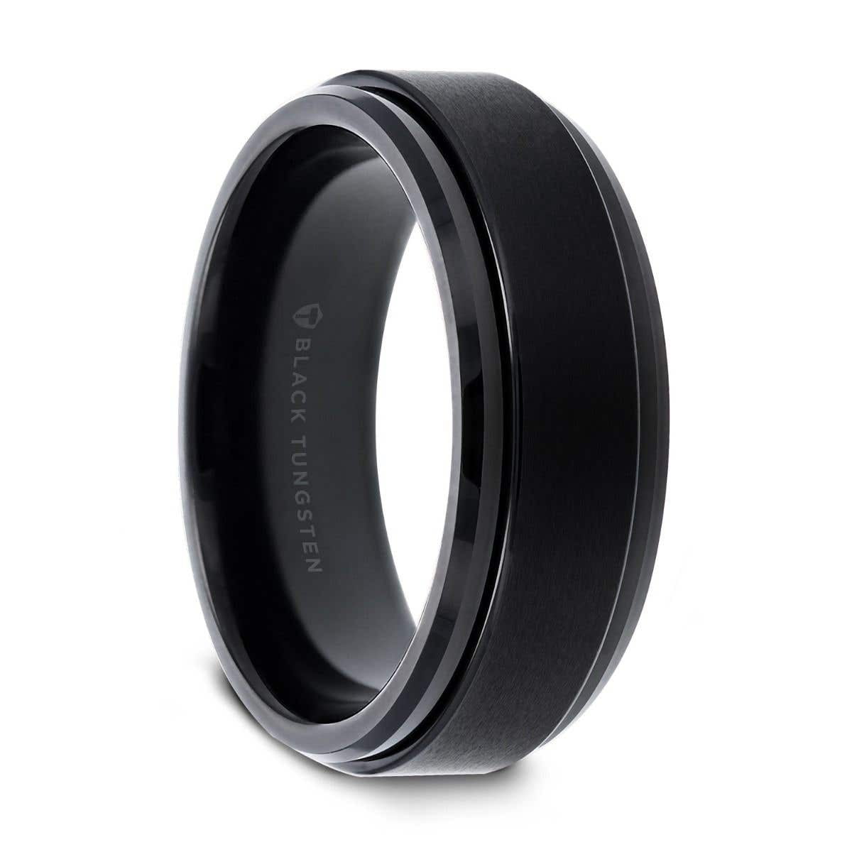 Black Tungsten Brushed Finish Spinner Ring Polished Base Spinning ...