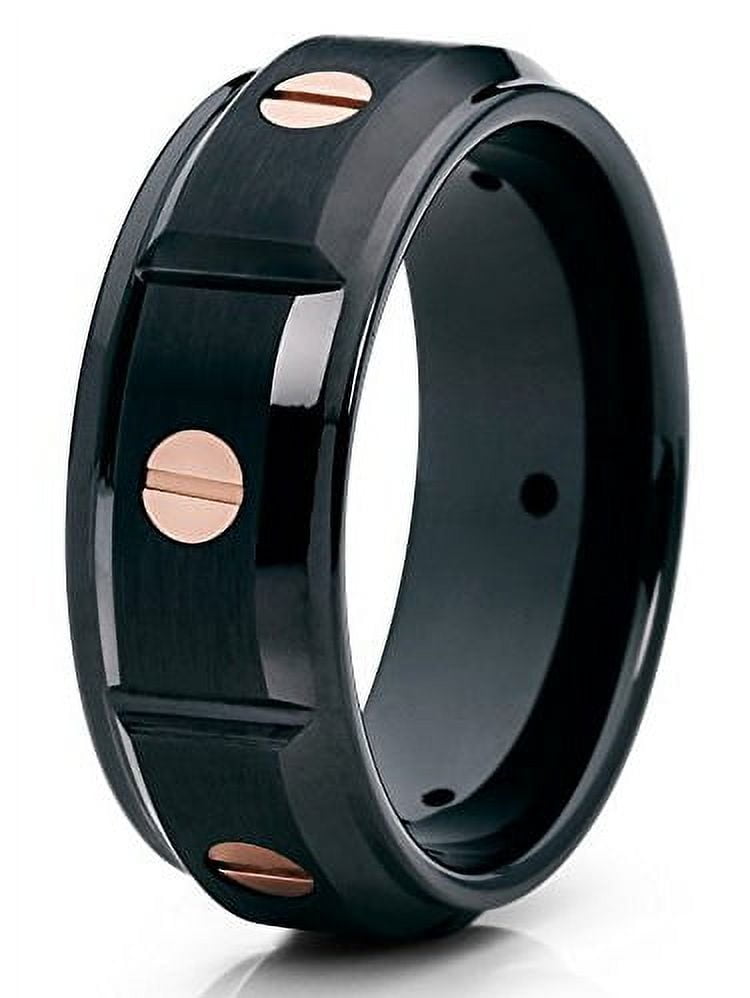 Black Tungsten Ring 8mm Tungsten Band With Screw Design Brushed ...