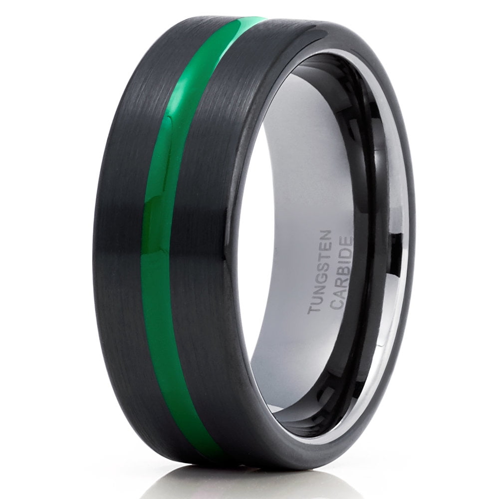 Black Tungsten Ring Men & Women Green Tungsten Ring 8mm Tungsten ...
