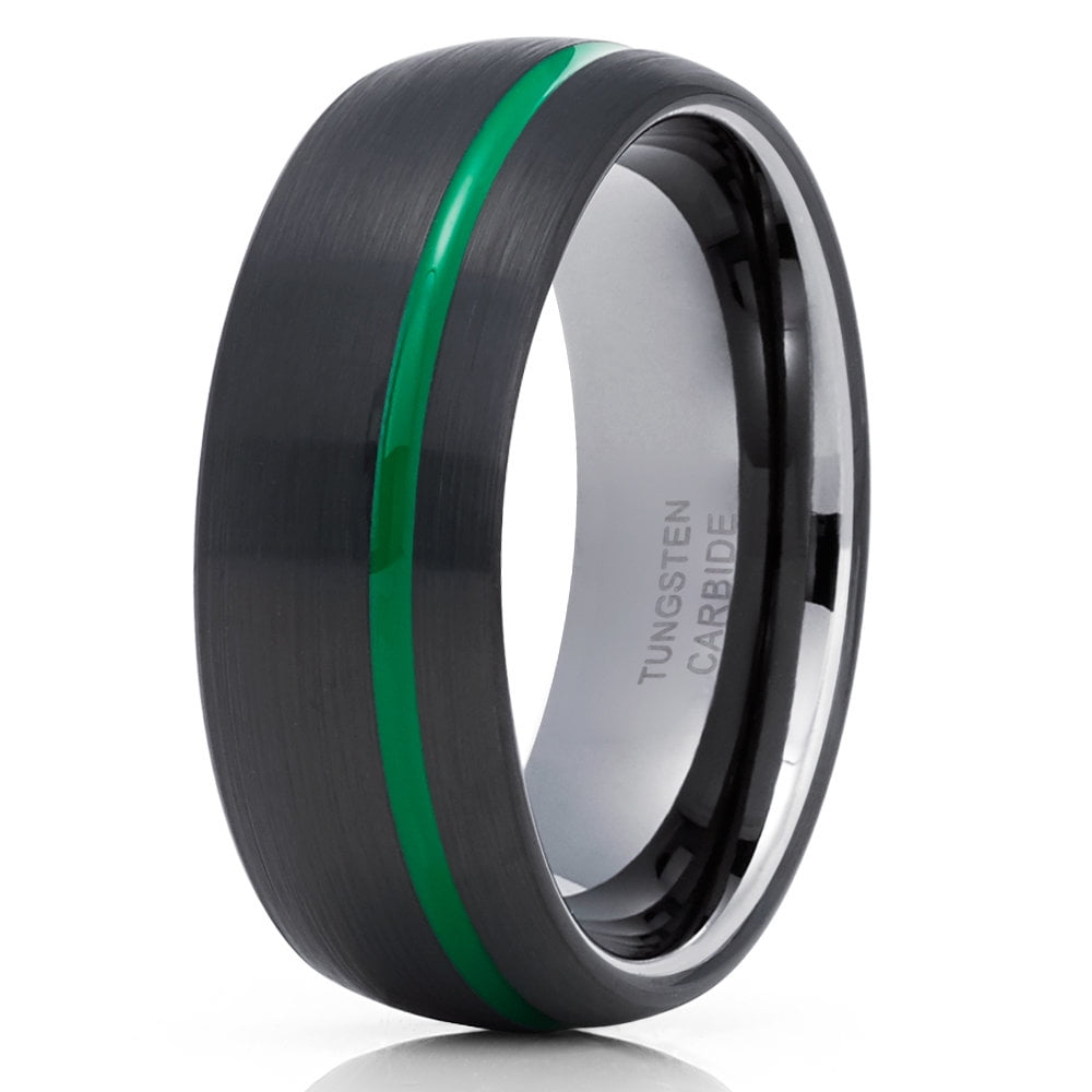 Black Tungsten Wedding Band 8mm Green Tungsten Ring Anniversary Ring ...
