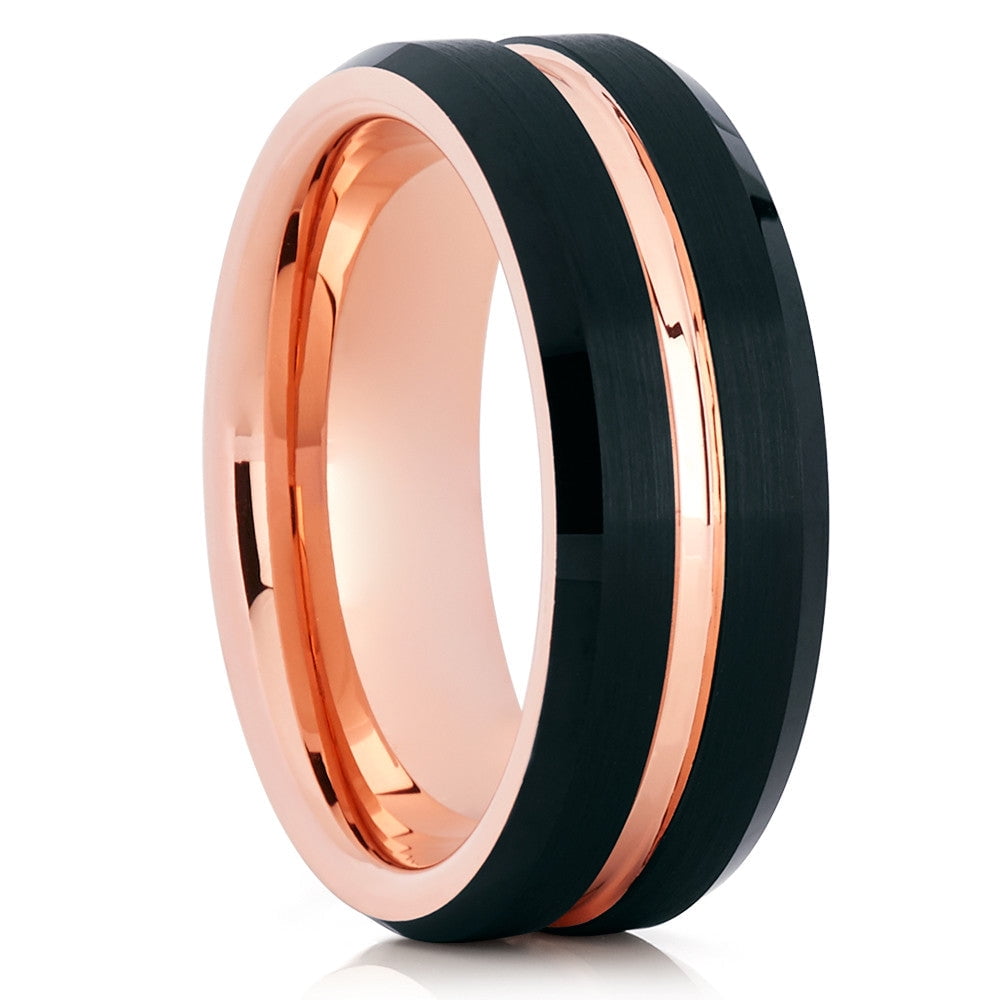 Black Tungsten Wedding Ring,Rose Gold Wedding Ring,Anniversary Ring,8mm ...