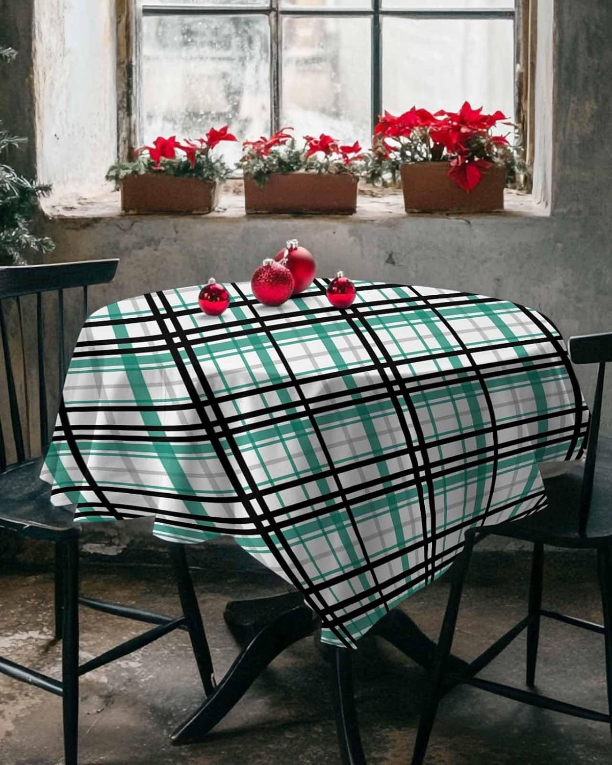 Black Turquoise Gray Plaid Tablecloth Waterproof Tablecloths, Farmhouse ...