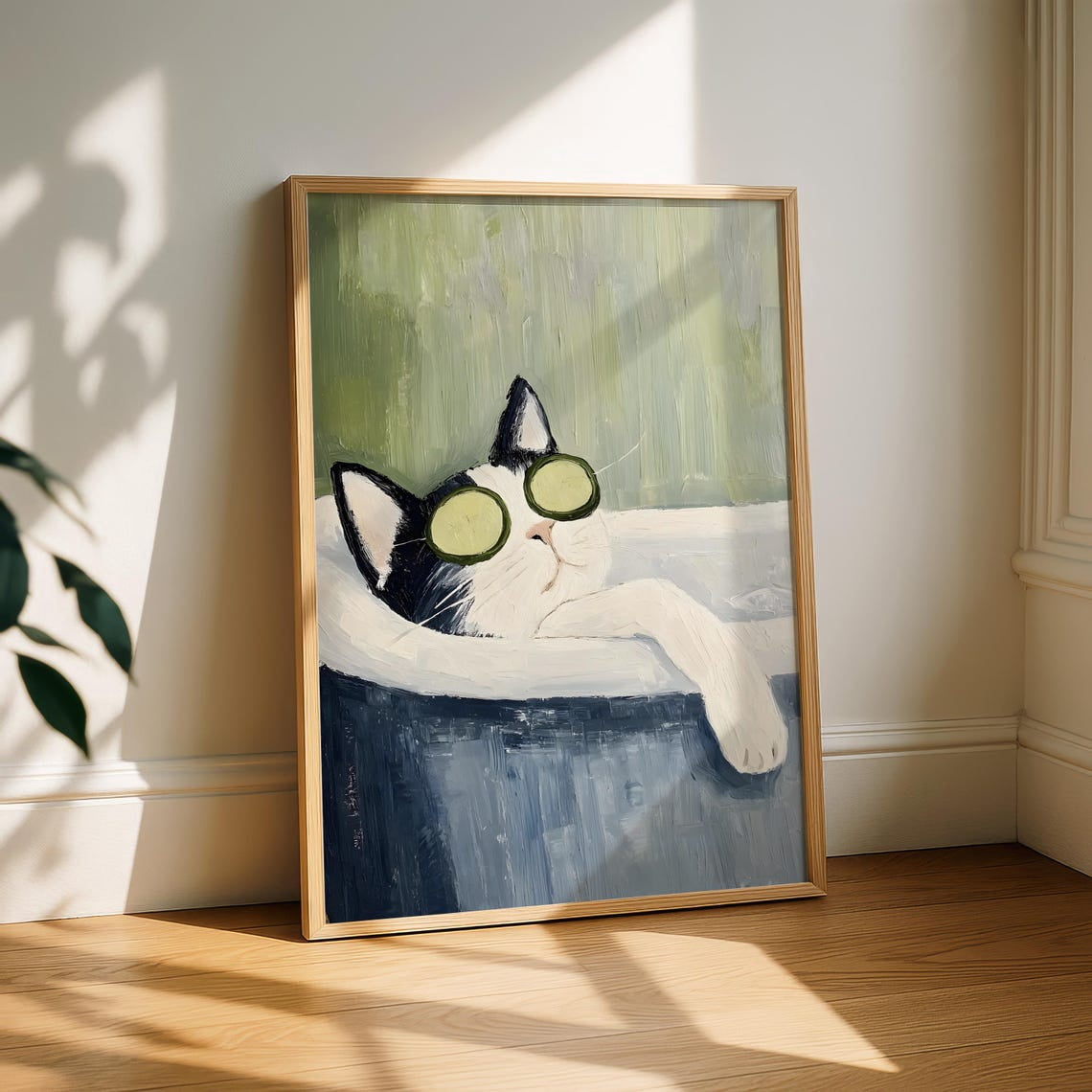 Black Tuxedo Cat Bathroom Print, Funny Spa Cat Wall Art, Relaxing Cat ...