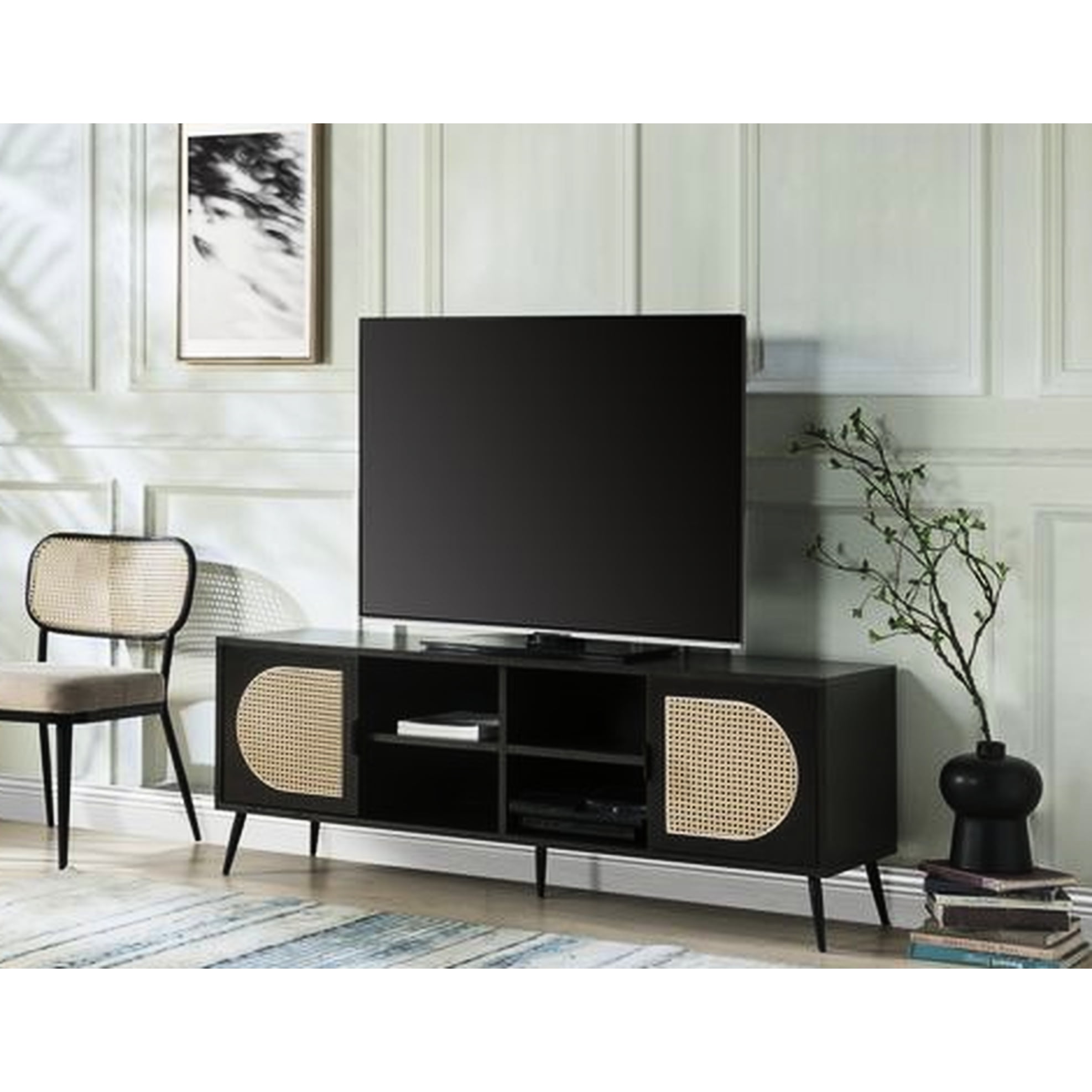 Black Tv Stand With Metal Legs, Cabinet And Veneer, Suits 50 - 59" Tvs ...