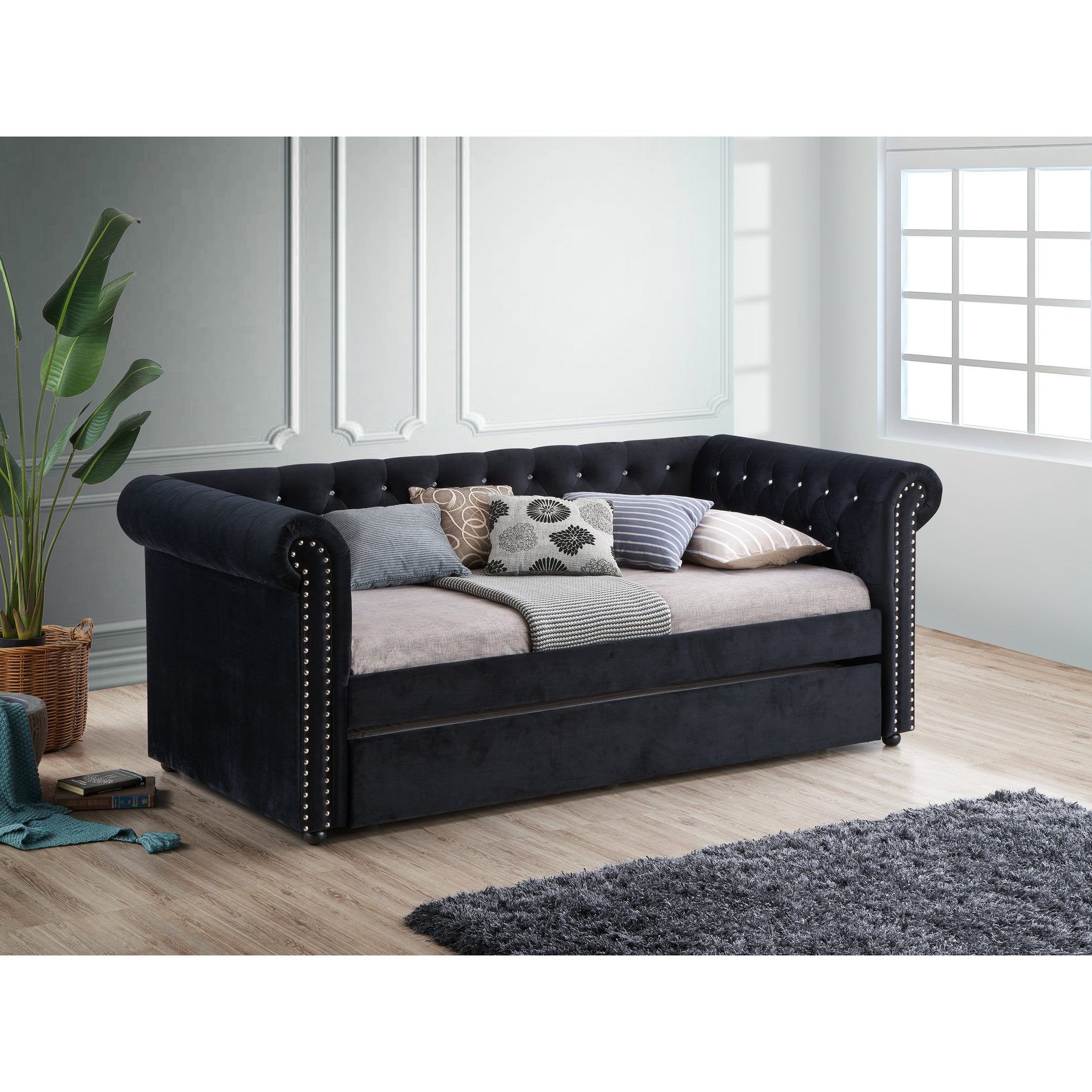 Black Twin Daybed | Pull-Out Trundle for Extra Sleeping Space | High ...