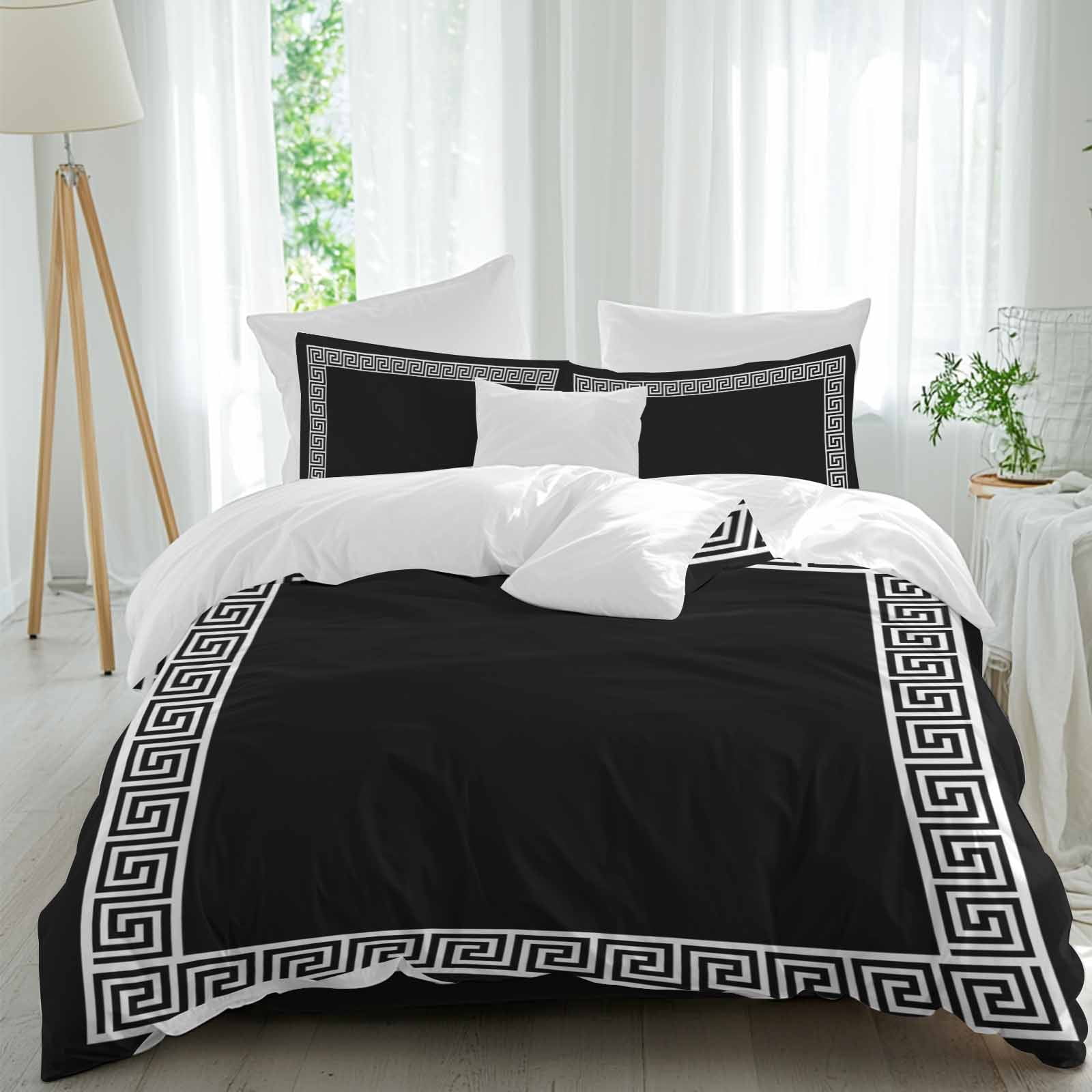 Black Twin Duvet Cover Set, Greek Chinese Style 4 Piece Microfiber ...
