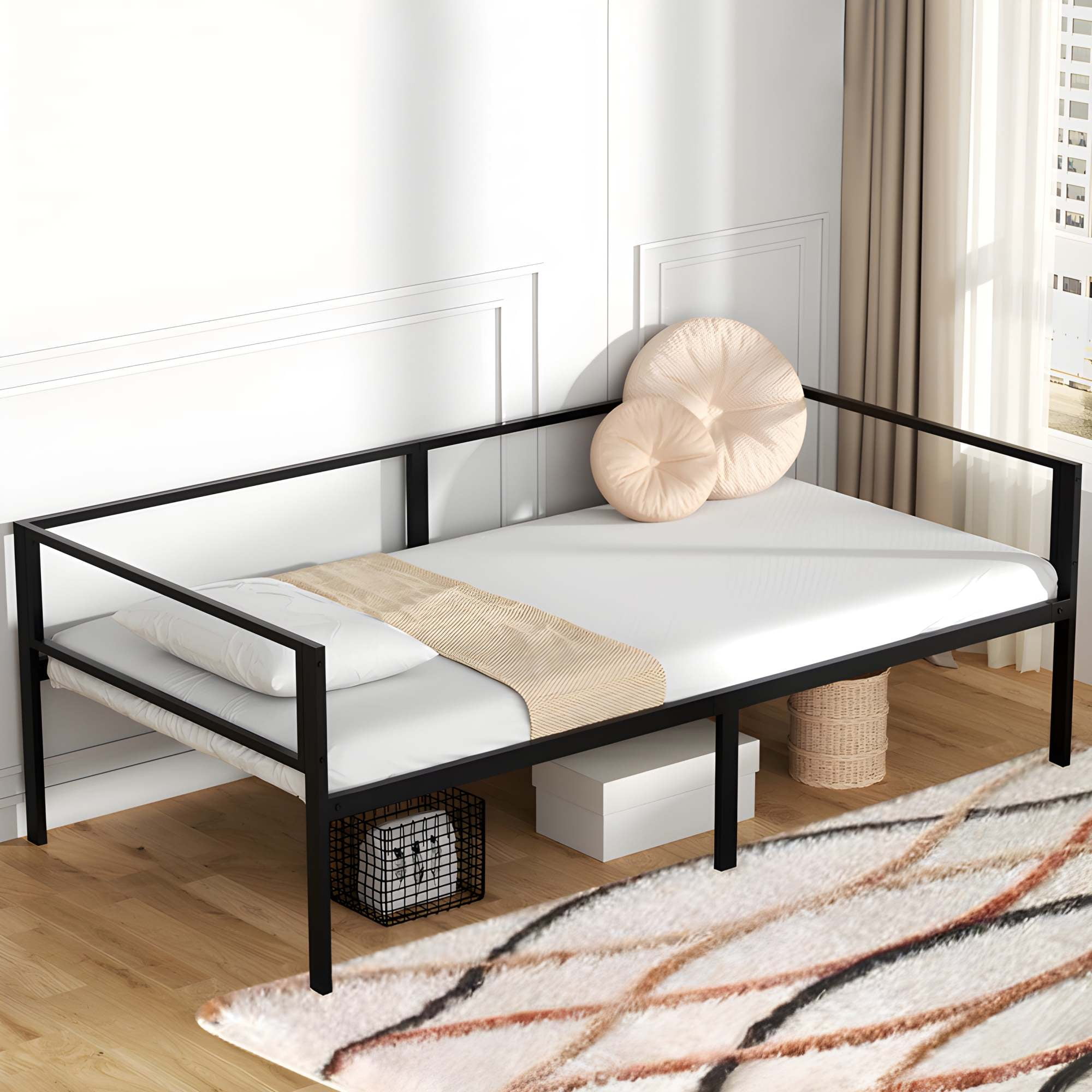 Black Twin Size Metal Daybed Frame with Quick Lock Steel Support ...