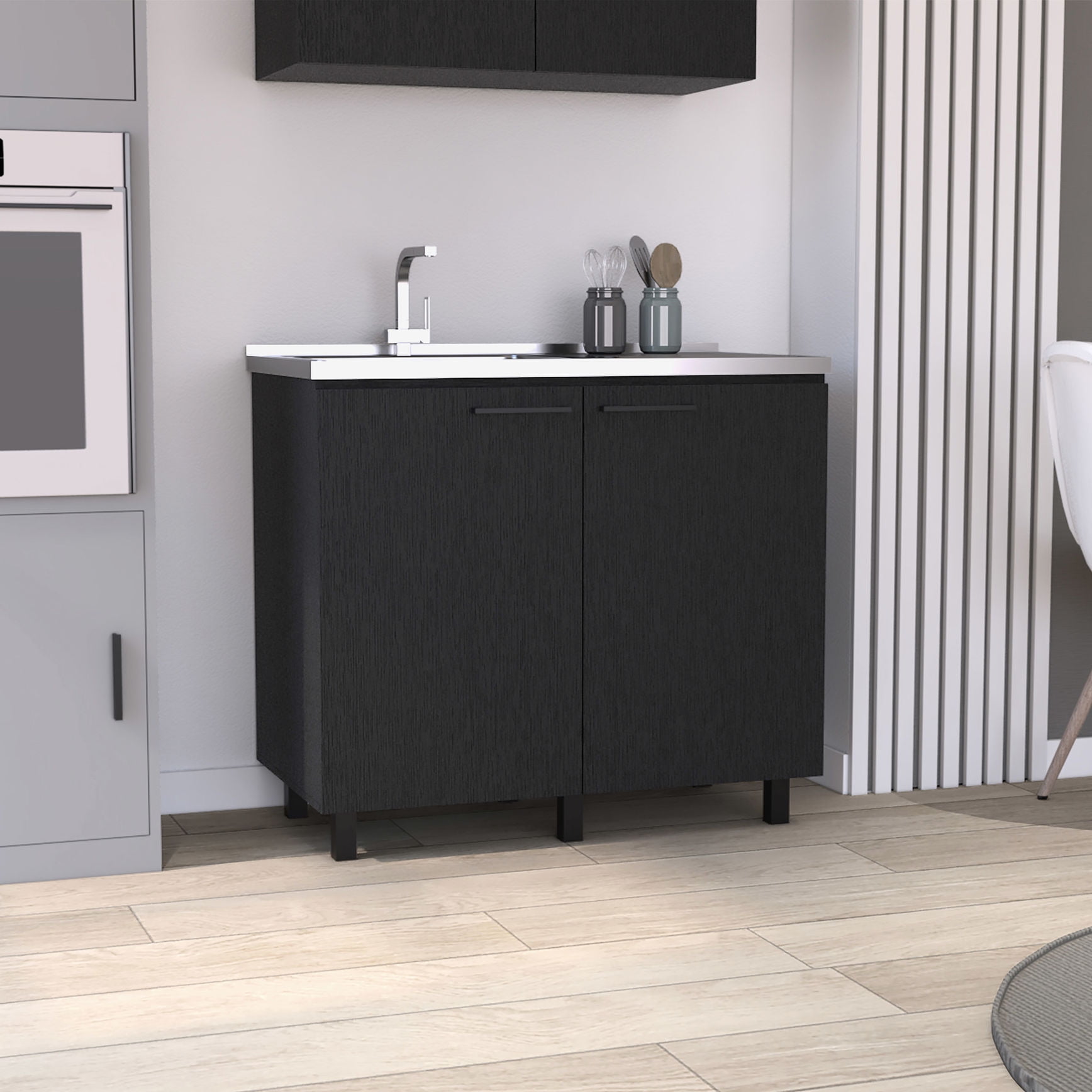 Black Two - Door Storage Cabinet - Resilient Surface for Kitchen ...
