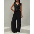 Black Two-Piece Set: Sleeveless V-Neck Vest with Button Front & Wide ...