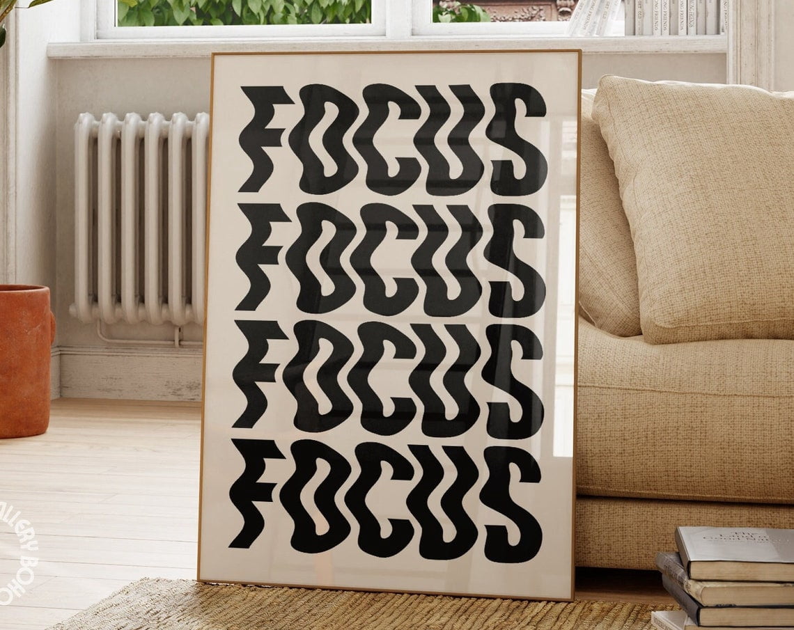 Black Typography Poster, Wavy Type Print, Psychedelic Art, Retro Print ...