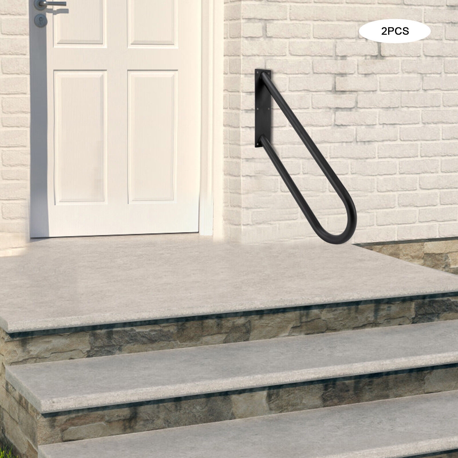 Black U-shaped Wall Mount Stairs Grab Rails Non-slip Metal Pipe Railing ...