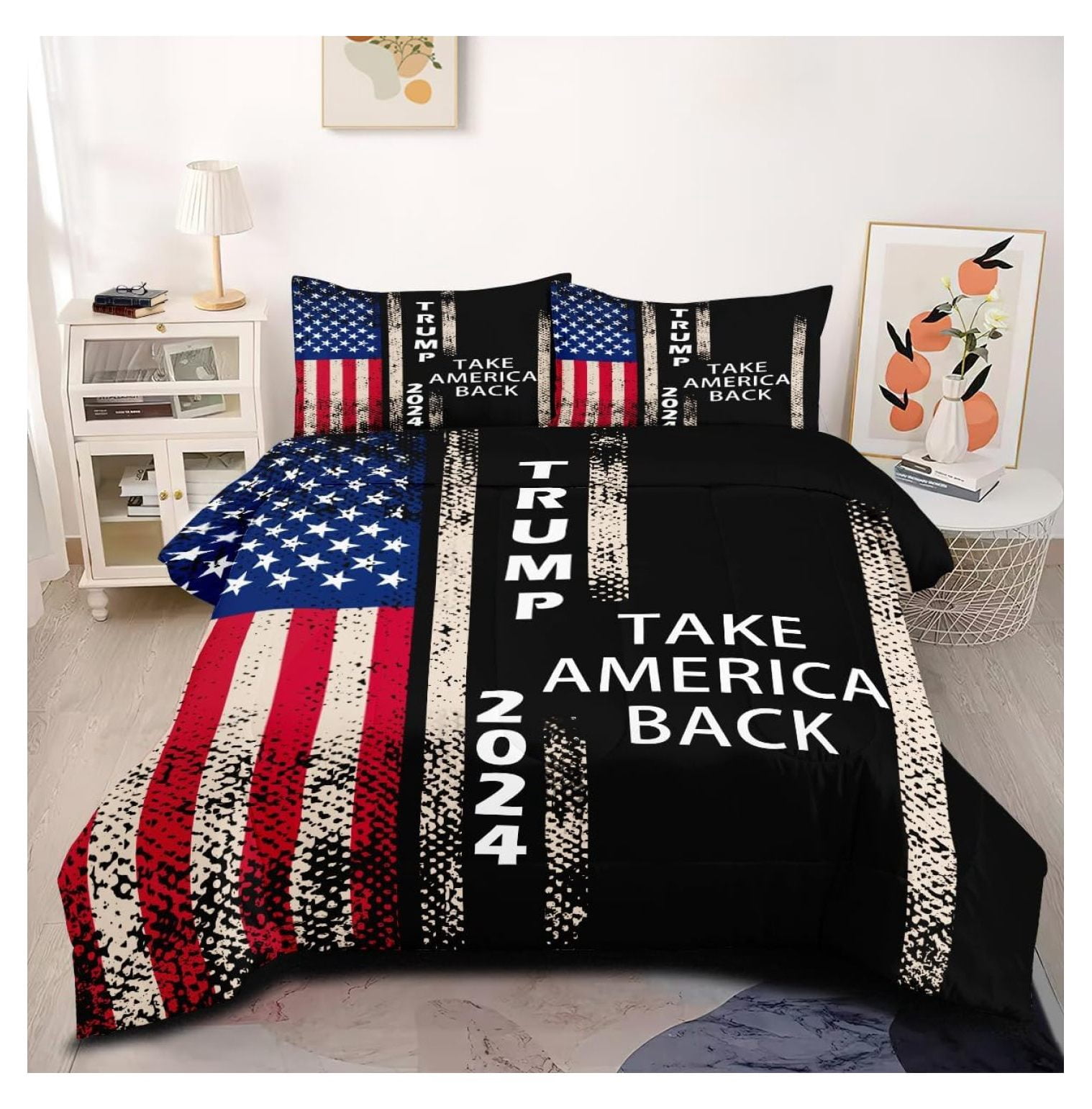 Black USA Flag Comforter Set Full Size, Take American Back Bedding Set ...