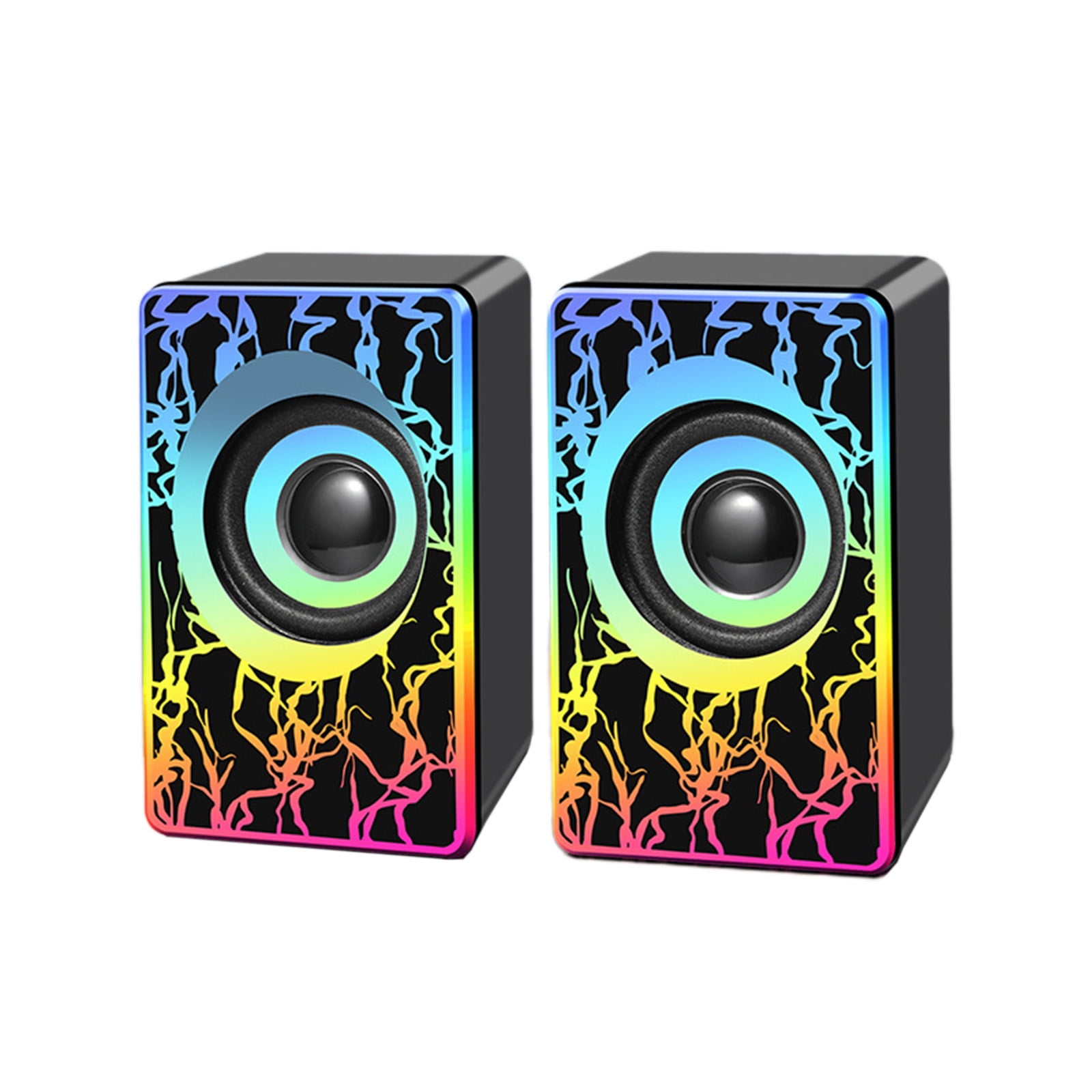 Black USB Computer Speaker with Colorful LED Lights, 3.5mm Aux Port ...