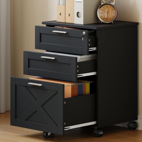 Black Under Desk File Cabinet, 3-Drawer Vertical Rolling Storage With ...