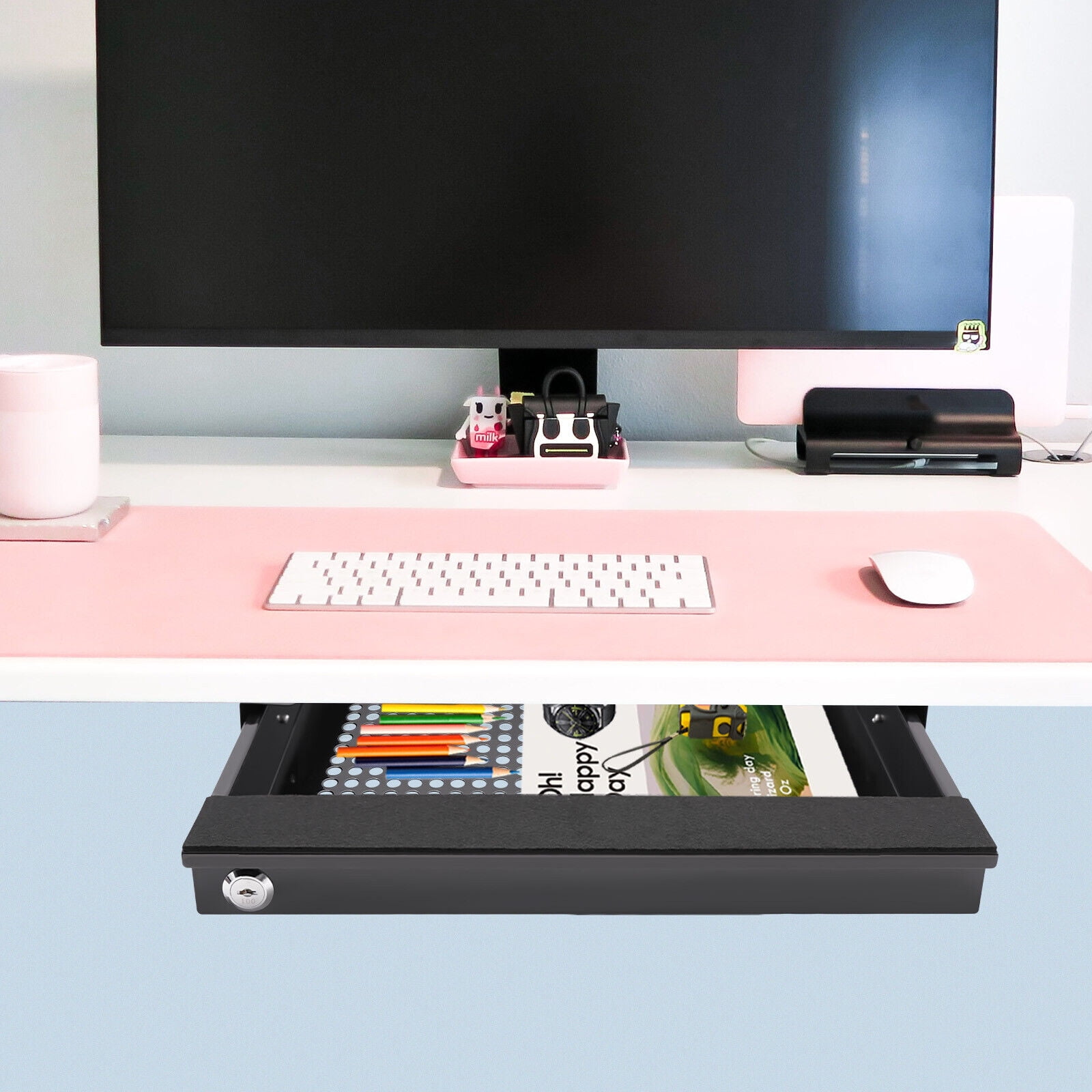 Black Under Desk Mounted Sliding Pull-out Drawer Drawer Storage ...