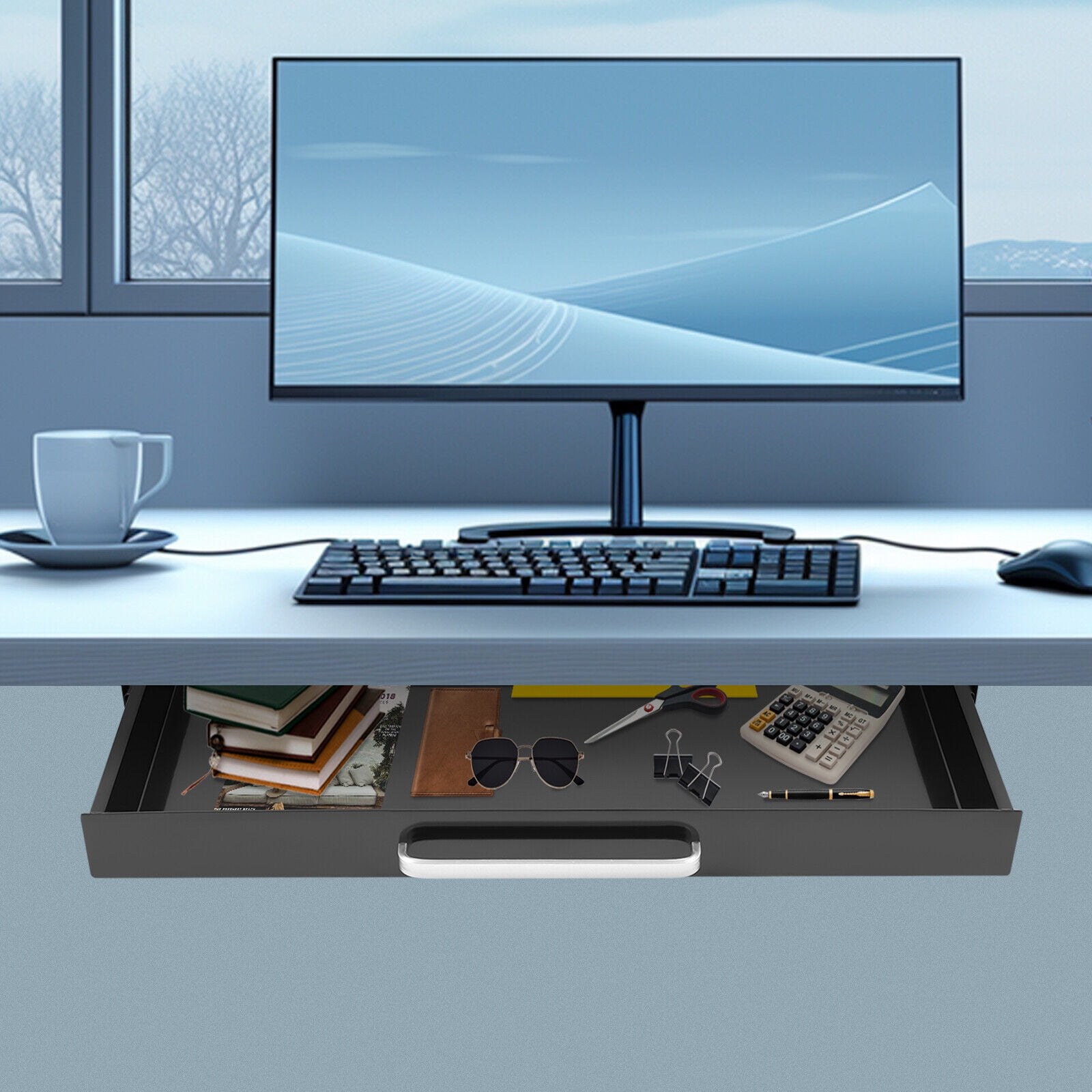 Black Under Desk Mounted Sliding Pull-out Drawer, Drawer Storage ...