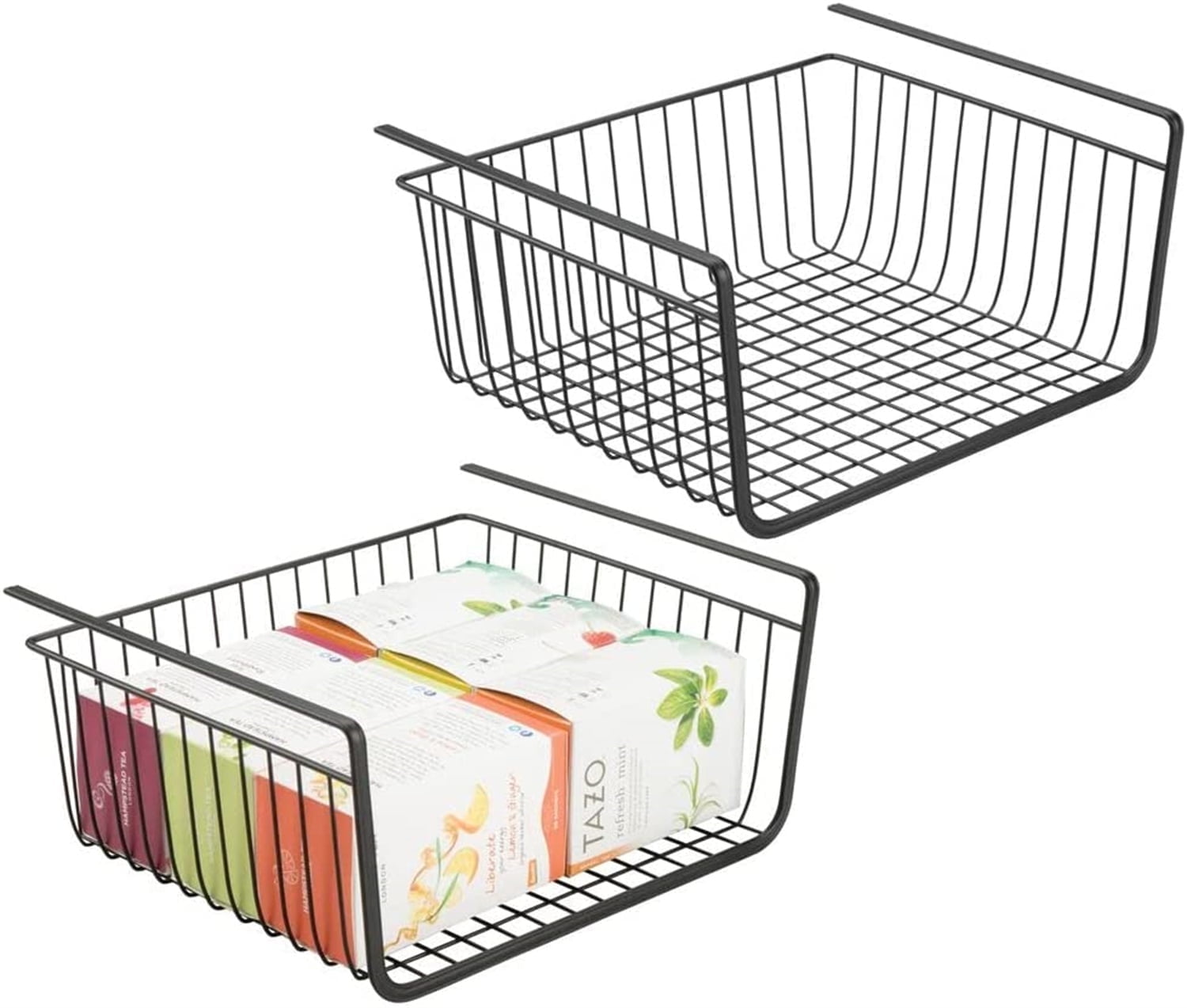 Black Under Shelf Basket,2 Pack Slides Under Cabinet Storage Shelf Wire ...