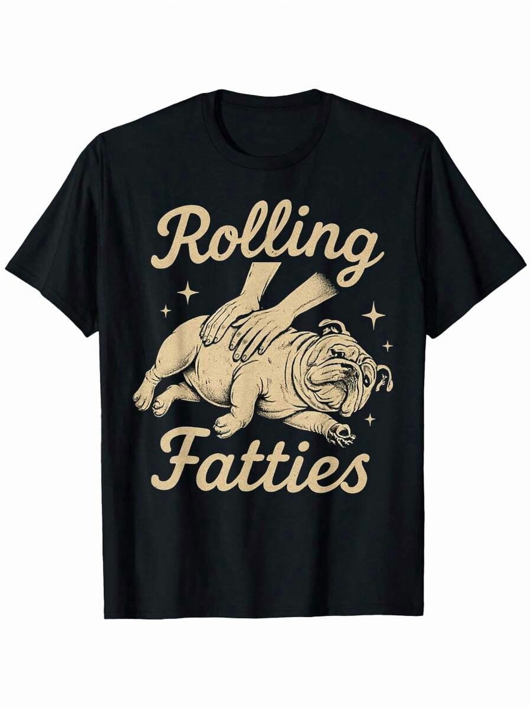 Black Unisex Graphic T-Shirt With Beige Rolling Fatties English Bulldog ...