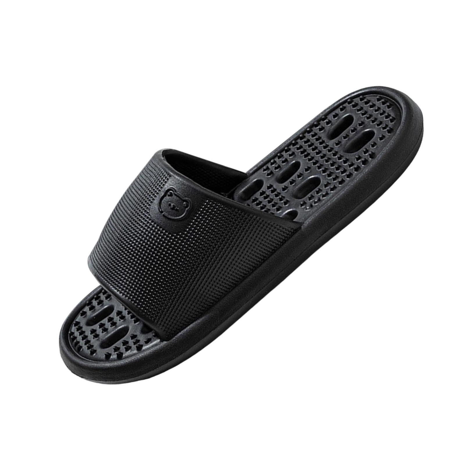 Black Unisex Home Slippers Thick Soft Sole Lightweight Hollow Out Quick ...