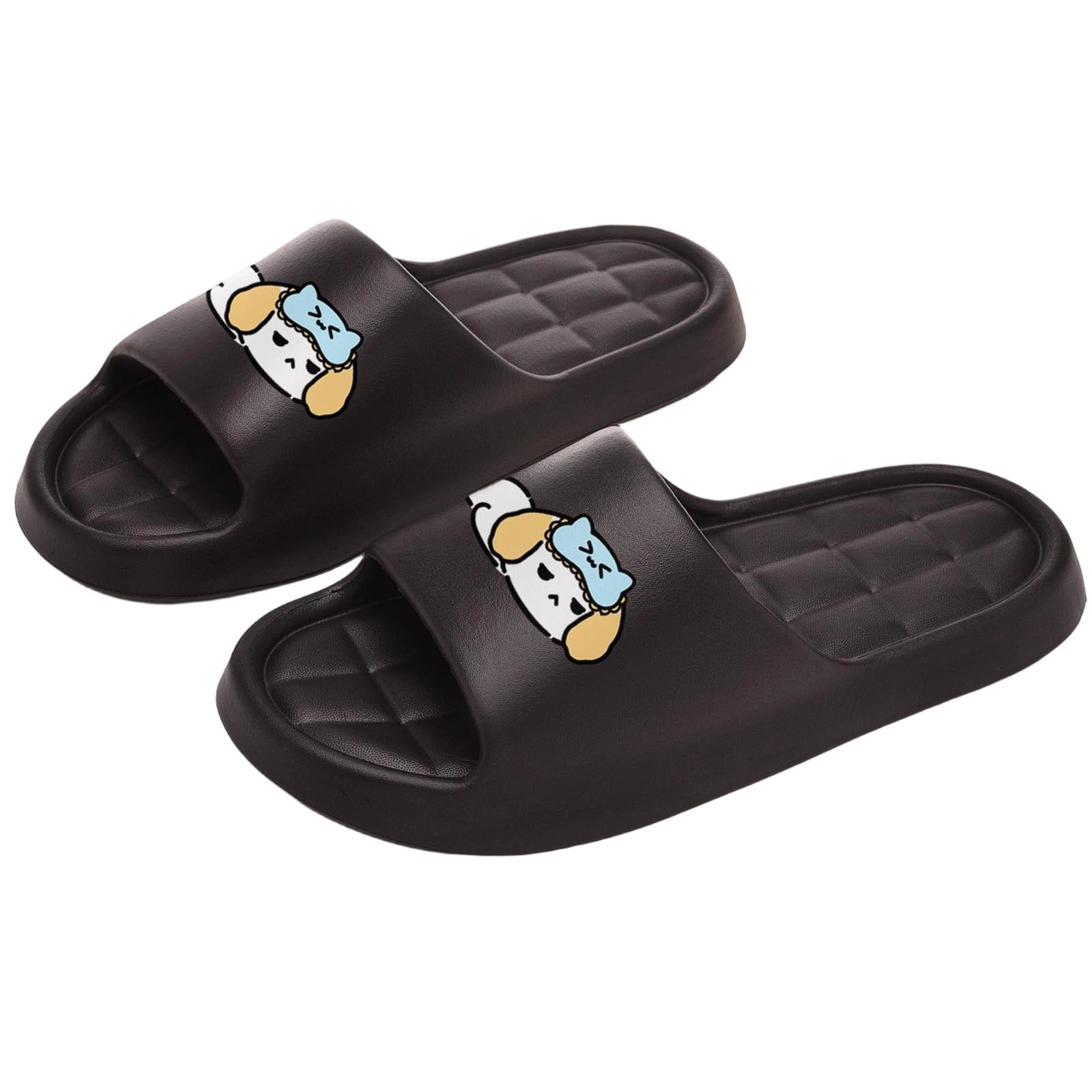 Black Unisex Indoor Home Slippers Couples Soft Sole Thick Bottom Print ...