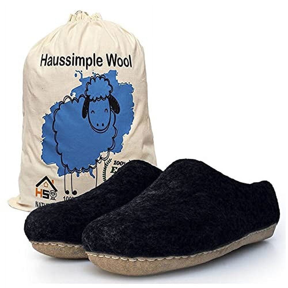 Haussimple Unisex Indoor Wool Slip-Resistant Slippers, Flat Leather ...
