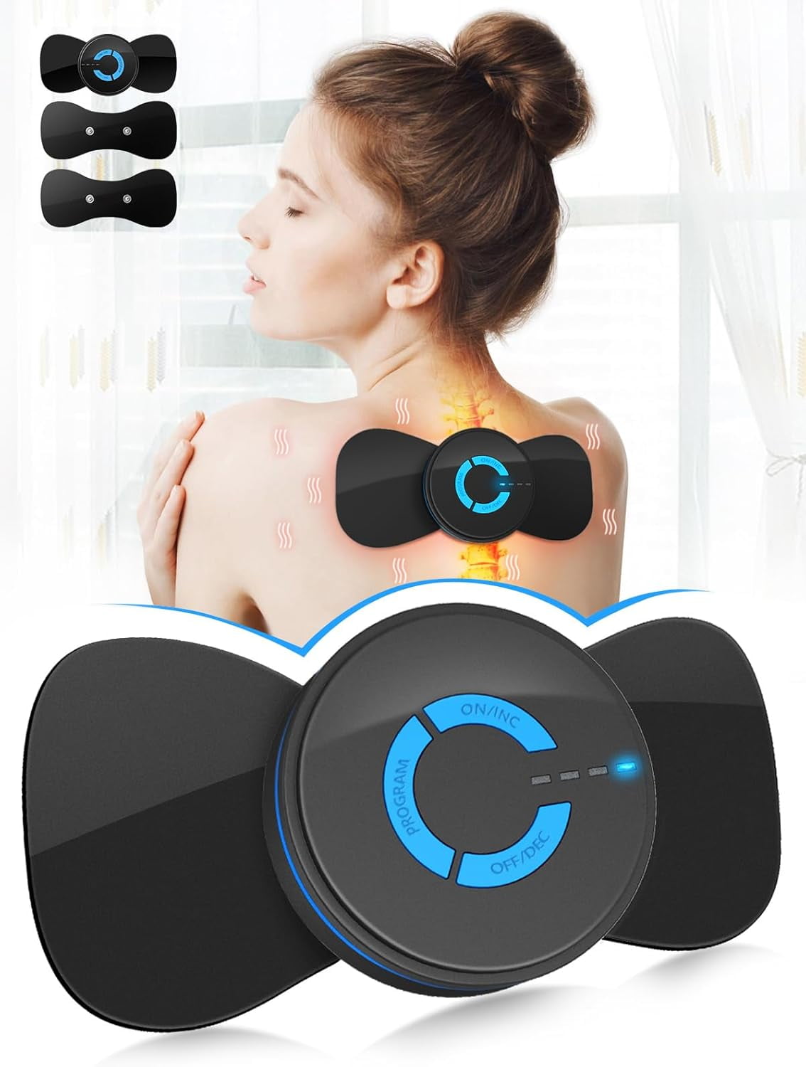 Black Unit with 2 Pads,Microcurrent Mini Massager Machine,Low Frequency ...