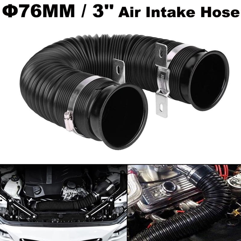 Black Universal 76MM / 3'' Flexible Car Cold Air Intake Inlet Hose Pipe ...