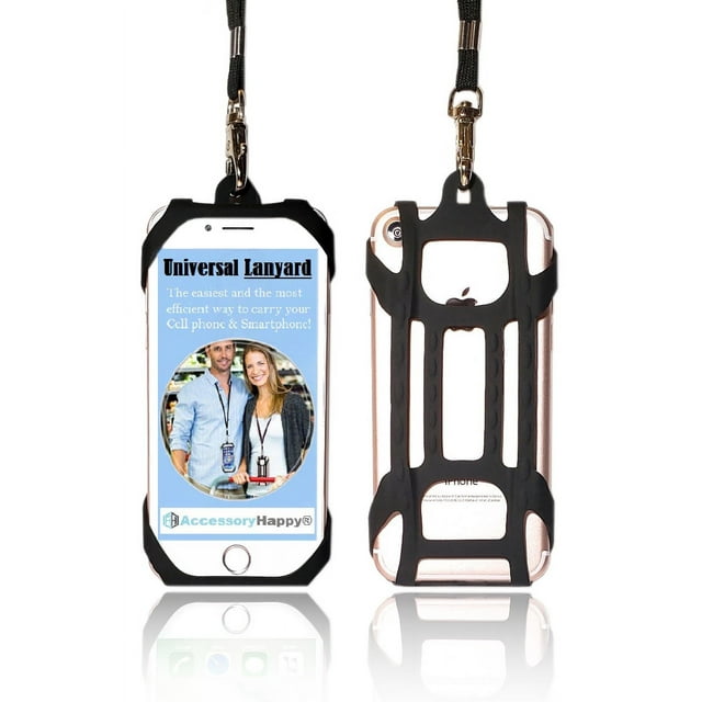 Black Universal Lanyard & Card Holder, Cell Phone Tether Neck Strap ...