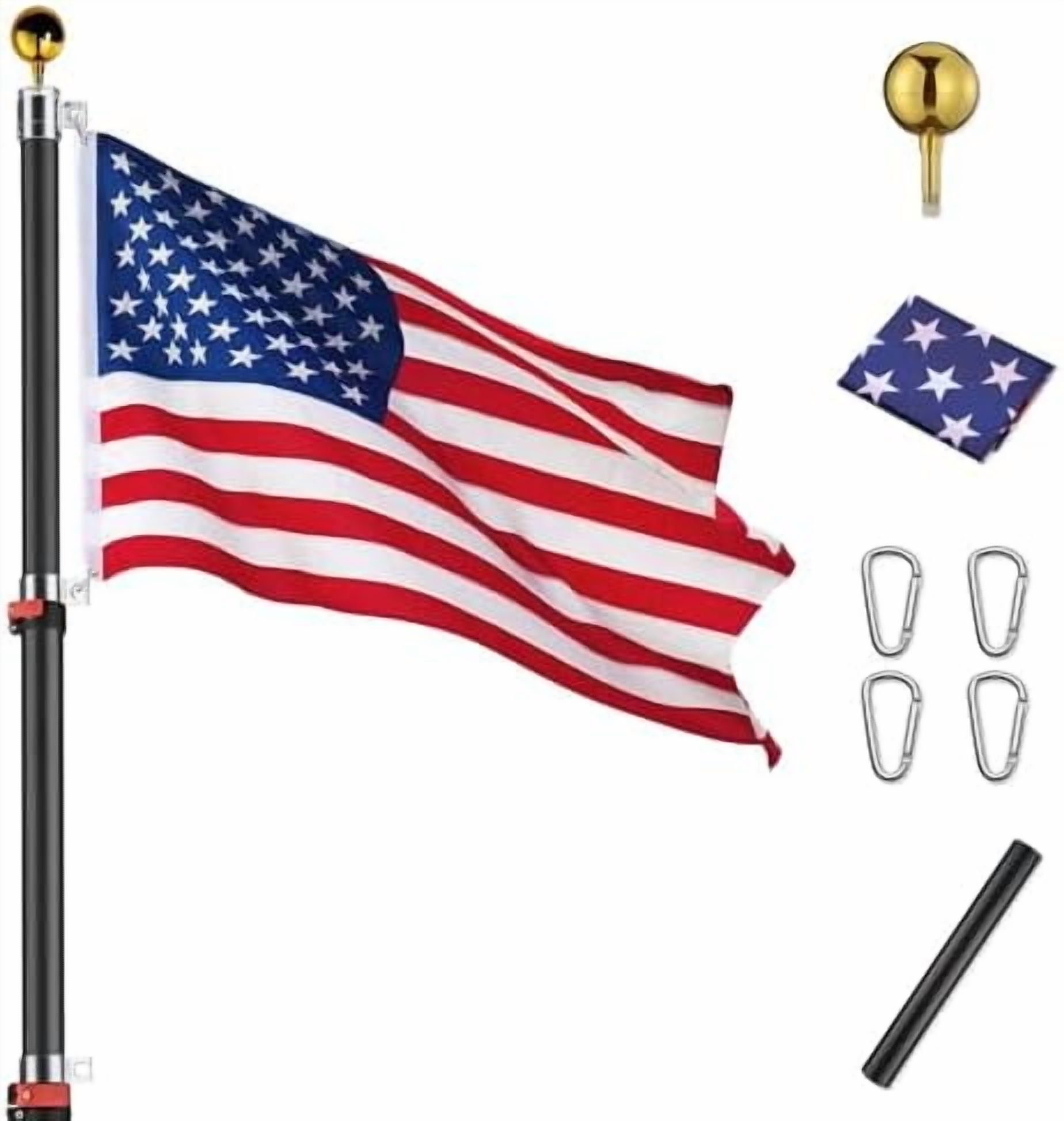 Black Upgraded 30 ft Telescopic Heavy Duty Aluminum Flag Pole Kit Fly 2 ...