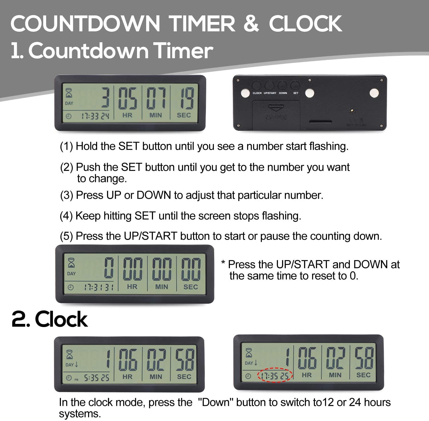 Black Upgraded Digital 999 Days Countdown Timer Display time for ...