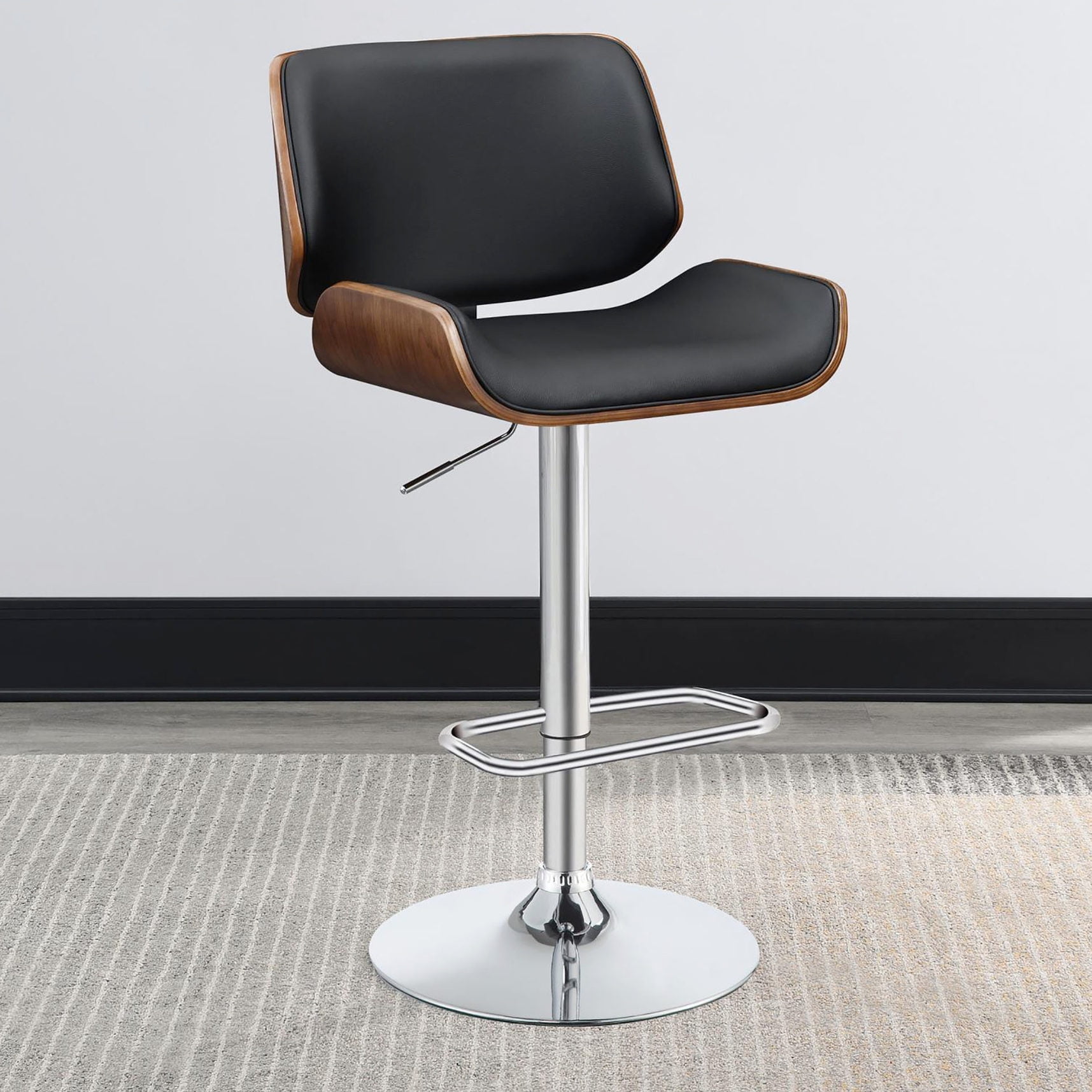 Black Upholstered Adjustable Bar Stool | Ideal for Dining Room and ...