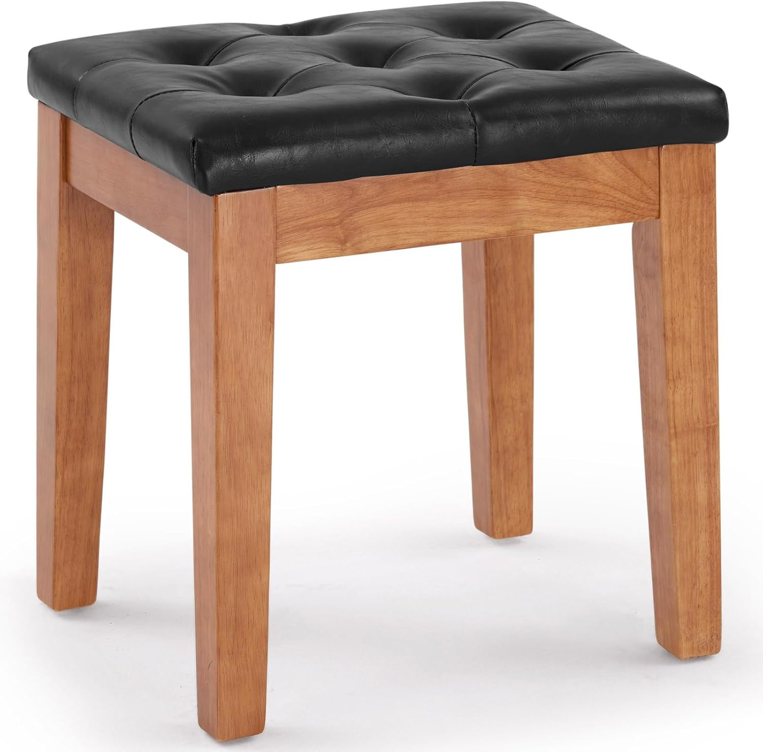 Black Upholstered Ottoman Stool with Padded Seat, Tufted Vanity Stool ...